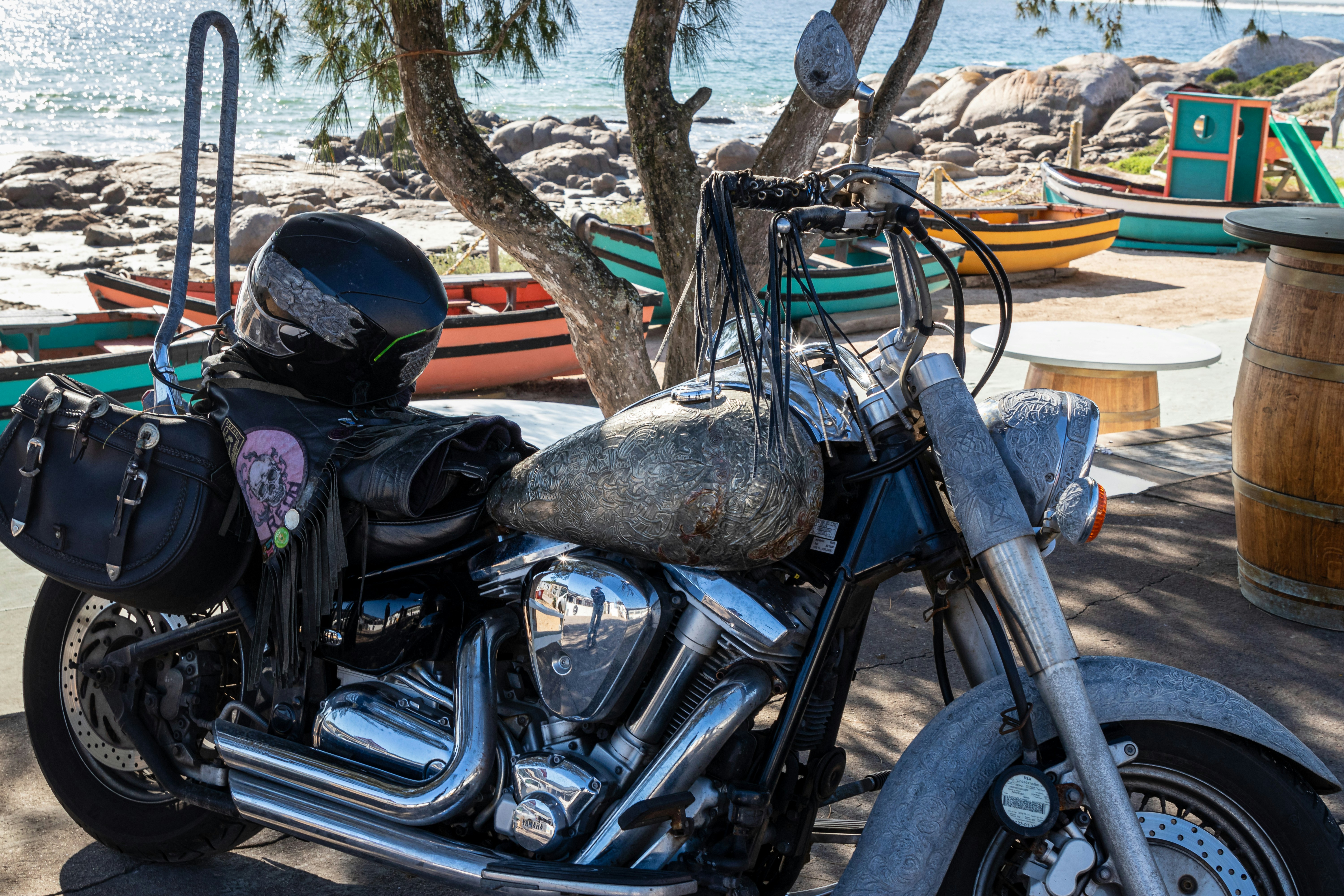 Chrome Thunder by the Sea: A Weathered Cruiser at Rest