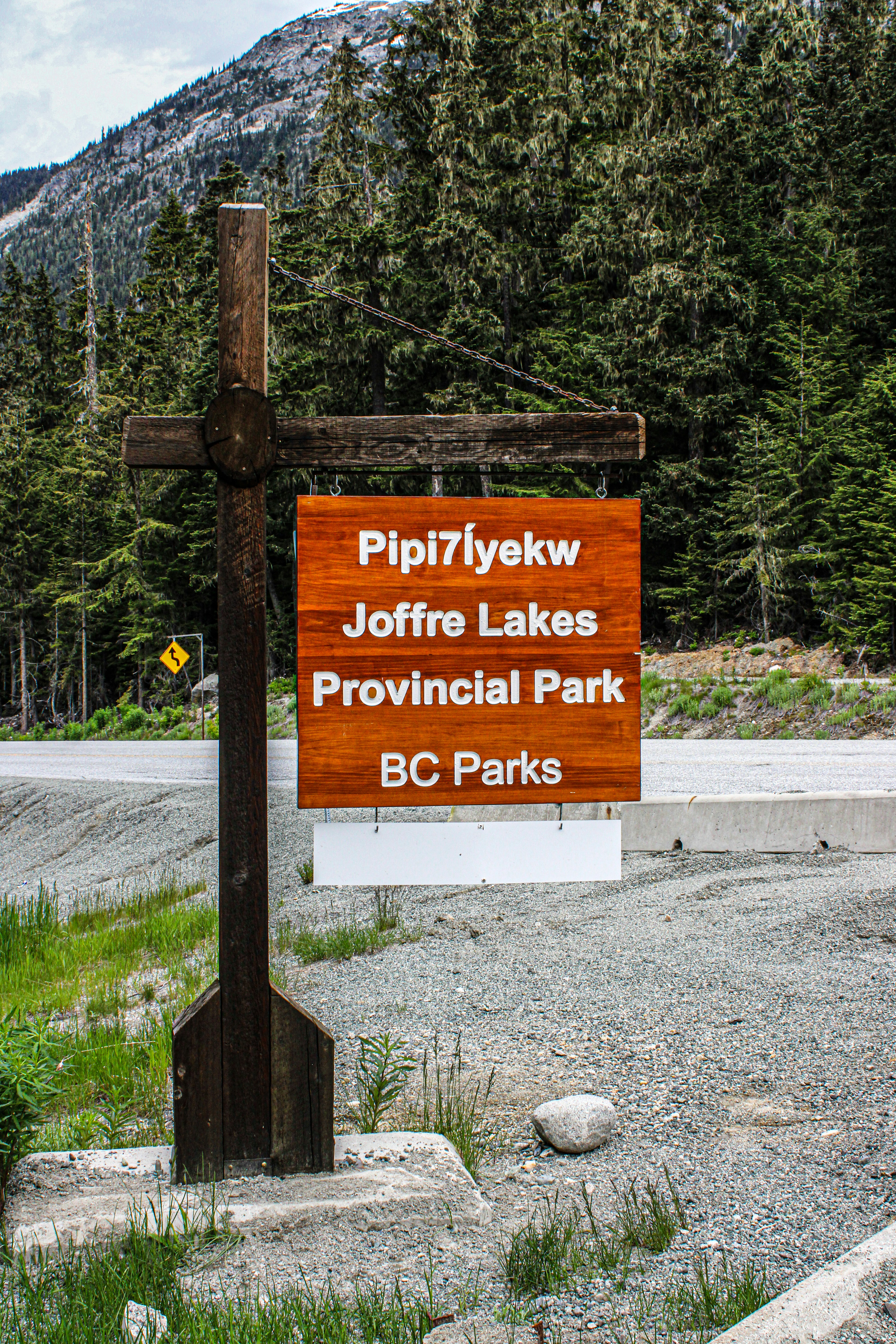 Timber Signpost Welcomes Visitors to Joffre Lakes Provincial Park