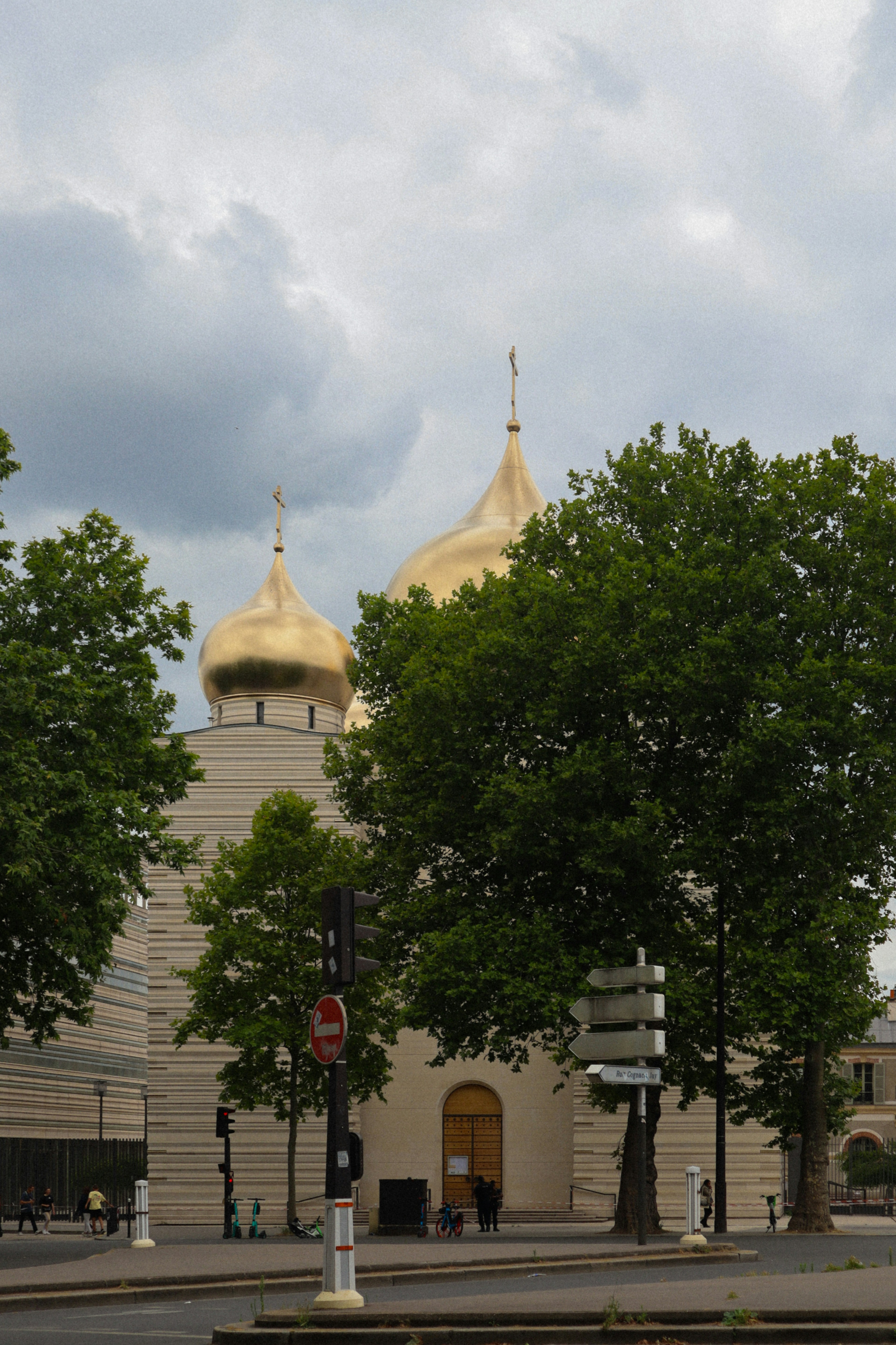 Golden Peaks Amidst Urban Greenery