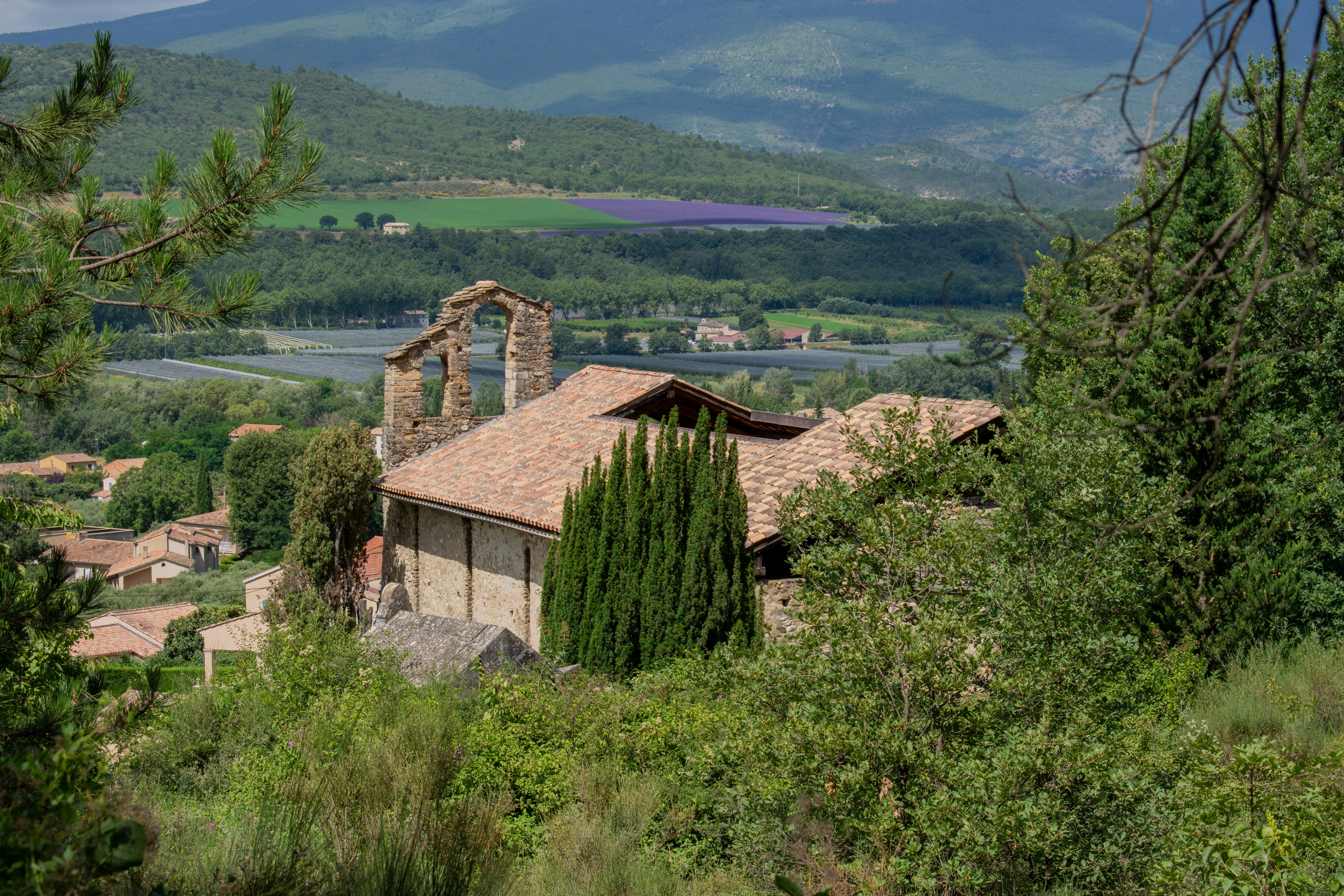 Ruined Stone House Overlooking a Lavender-Valley Vista
