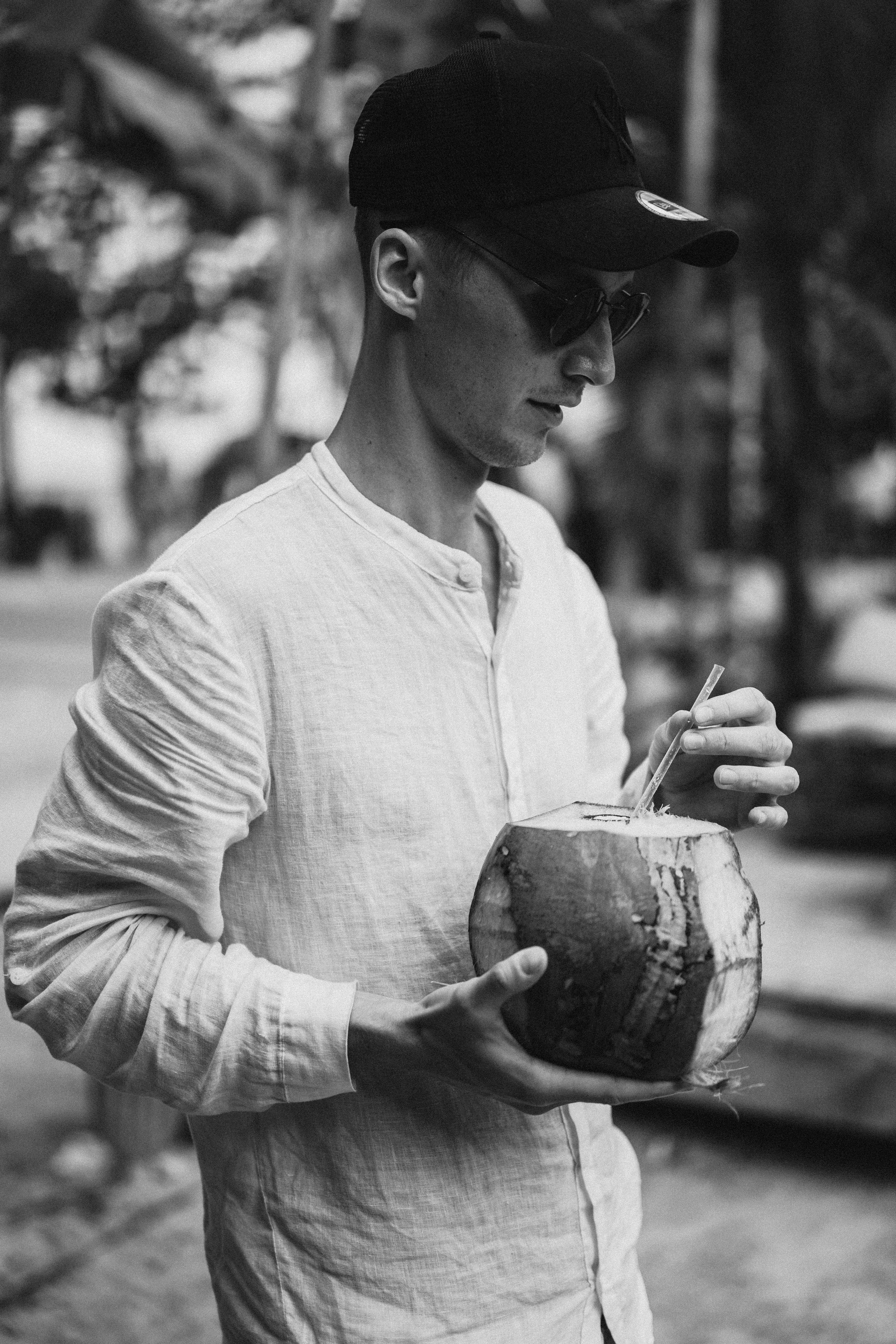Coconut in Focus: A Quiet Black-and-White Street Portrait