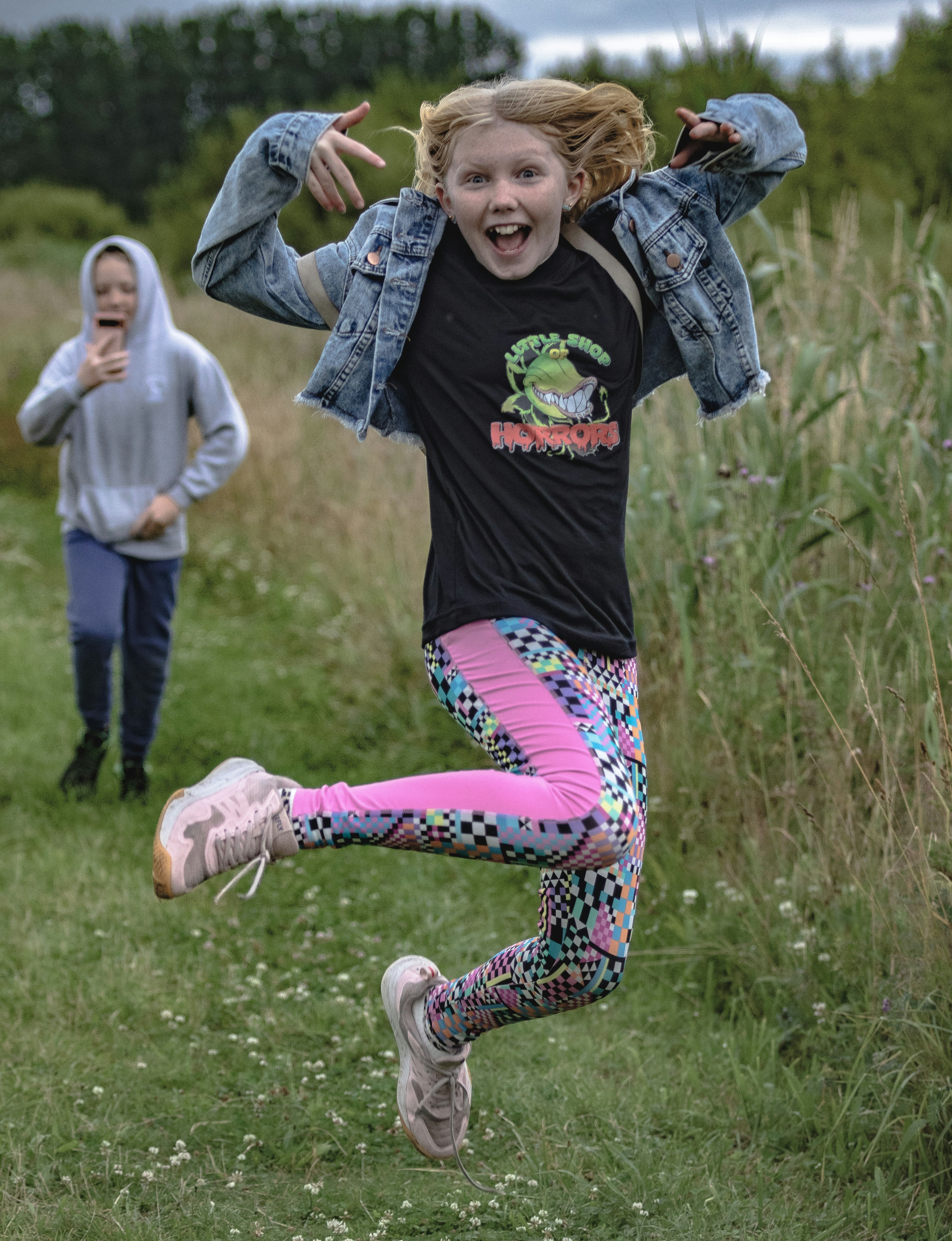 Joyful Leap on a Nature Path