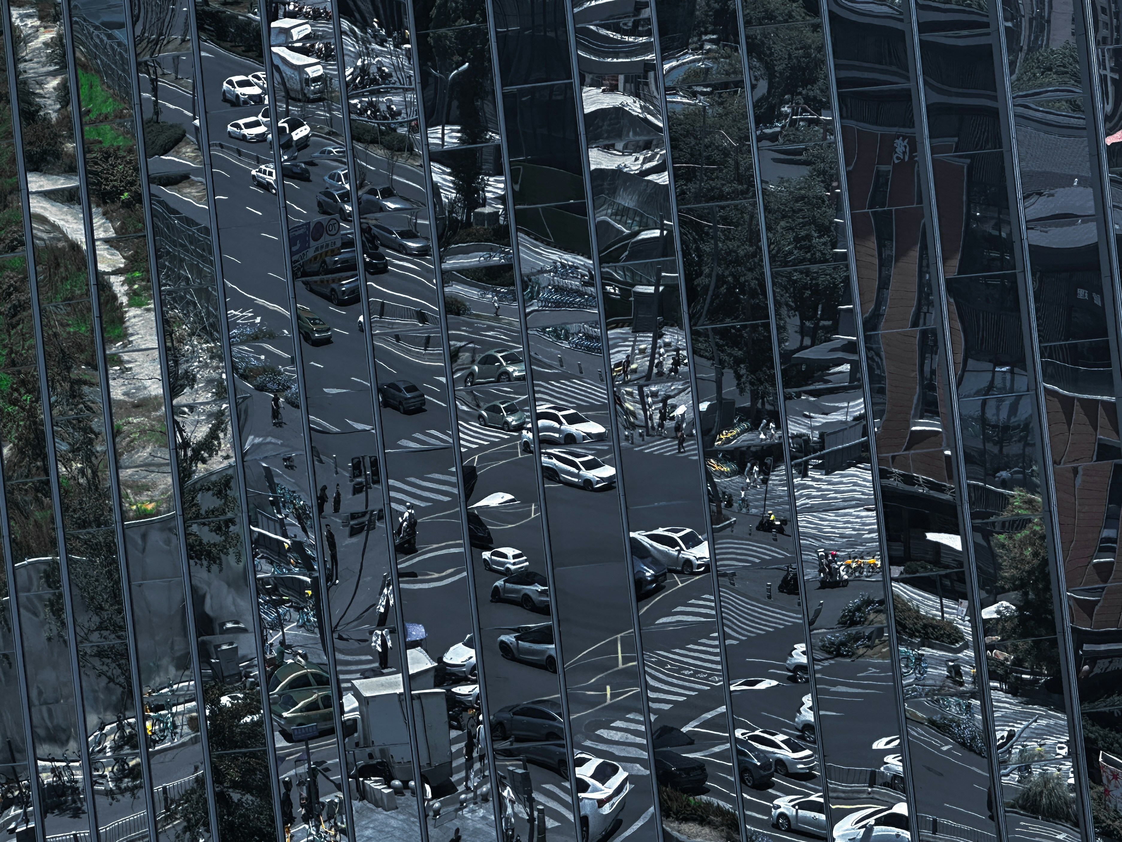 An aerial view of a city street and buildings photo – Free Car Image on ...