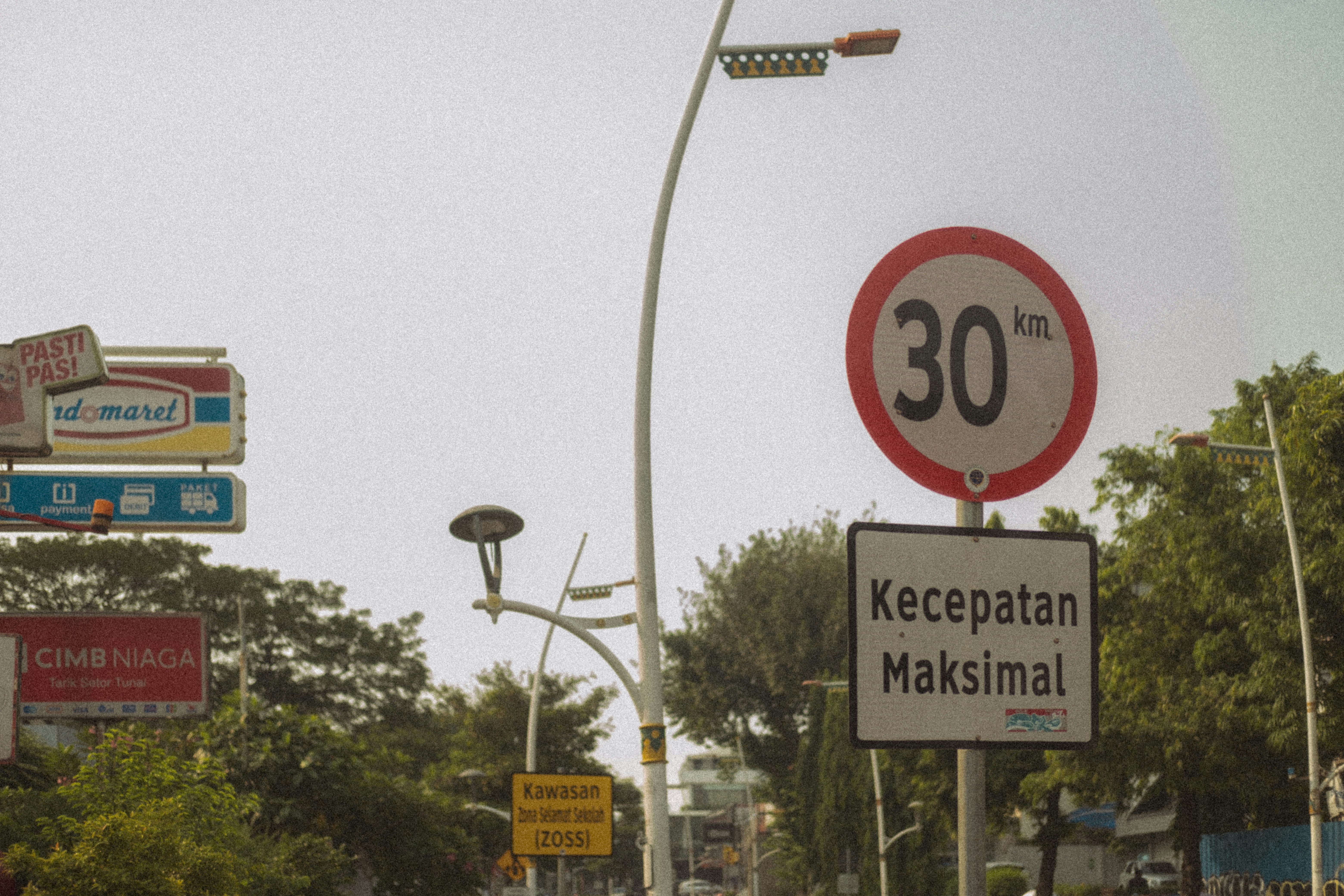 Kecepatan Maksimal: Street Sign Amid Billboards and Trees