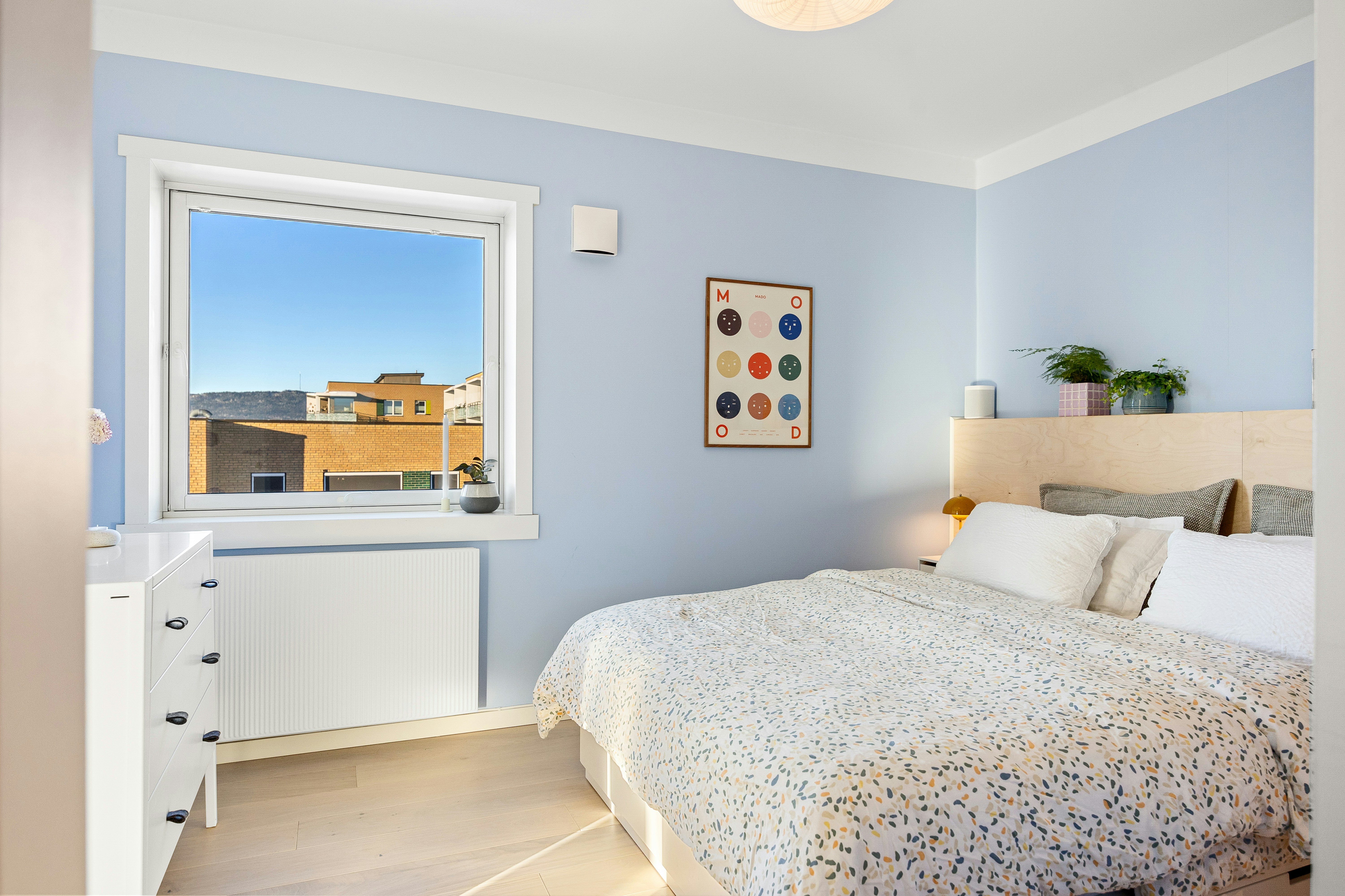 A bedroom with blue walls and a white bed photo – Free Indoors Image on ...