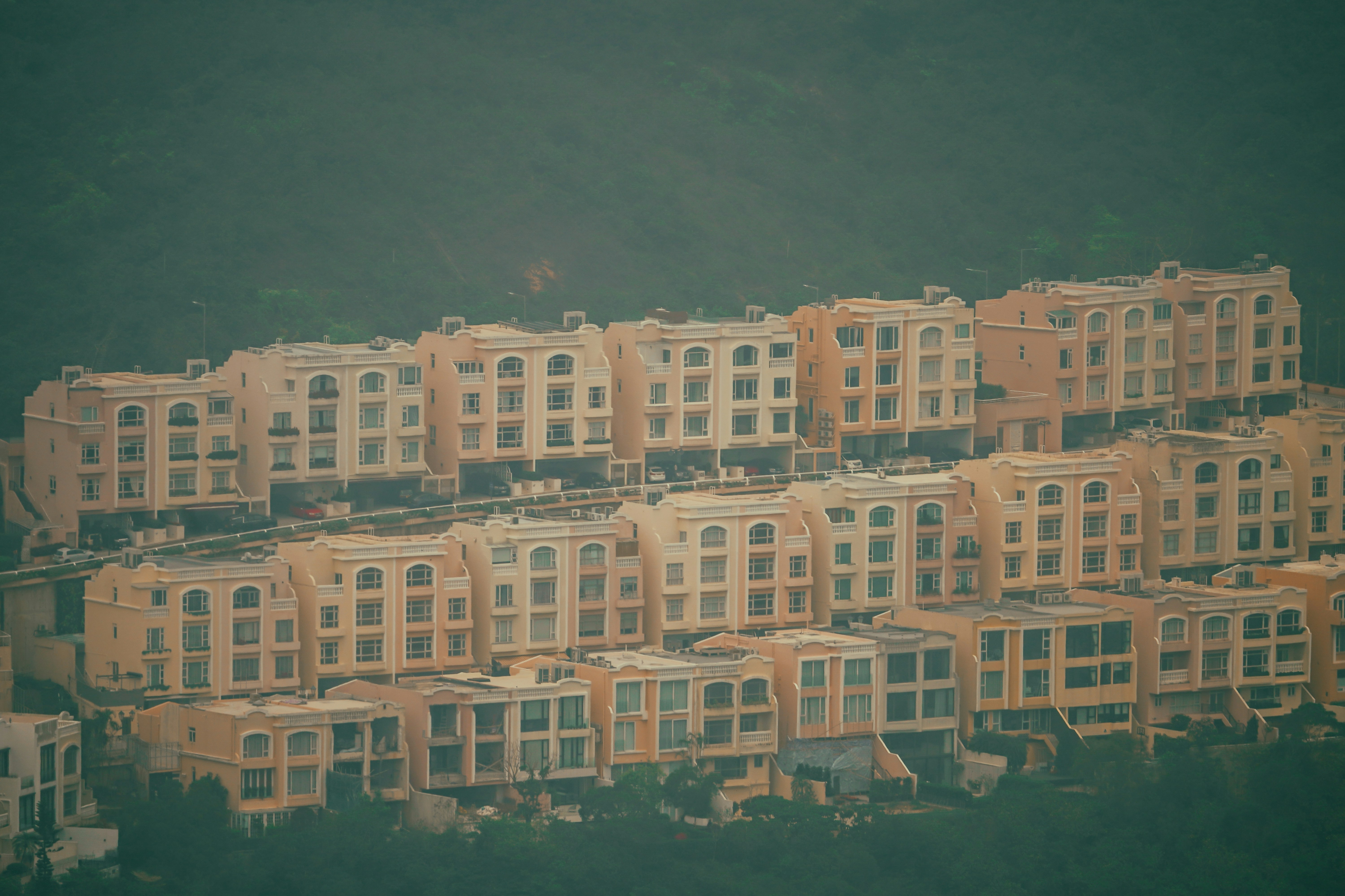 Terraced Housing Row on a Misty hill
