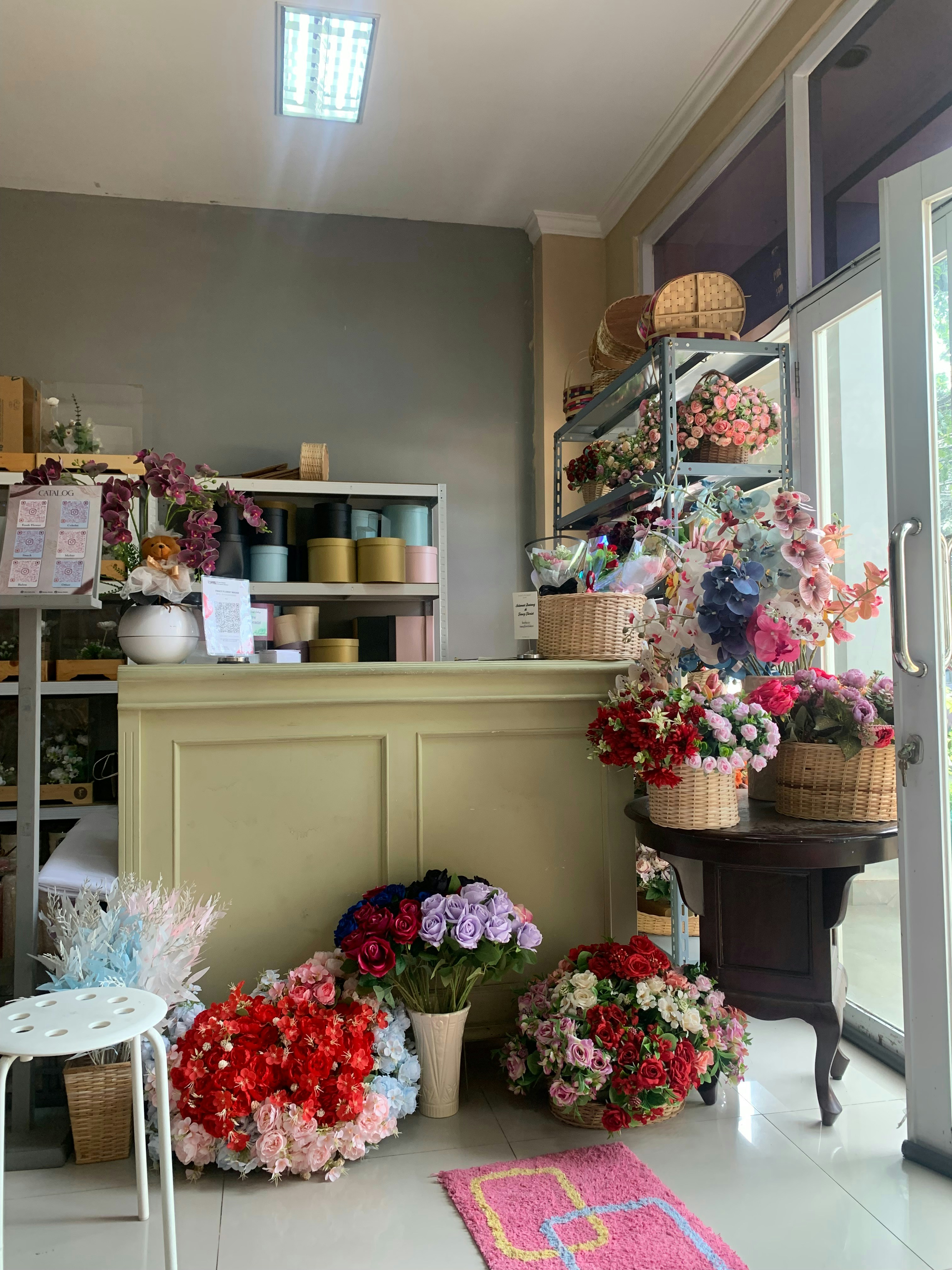 Pastel Shopfront: A Quiet Floralist's Corner Inside a Sunlit Store