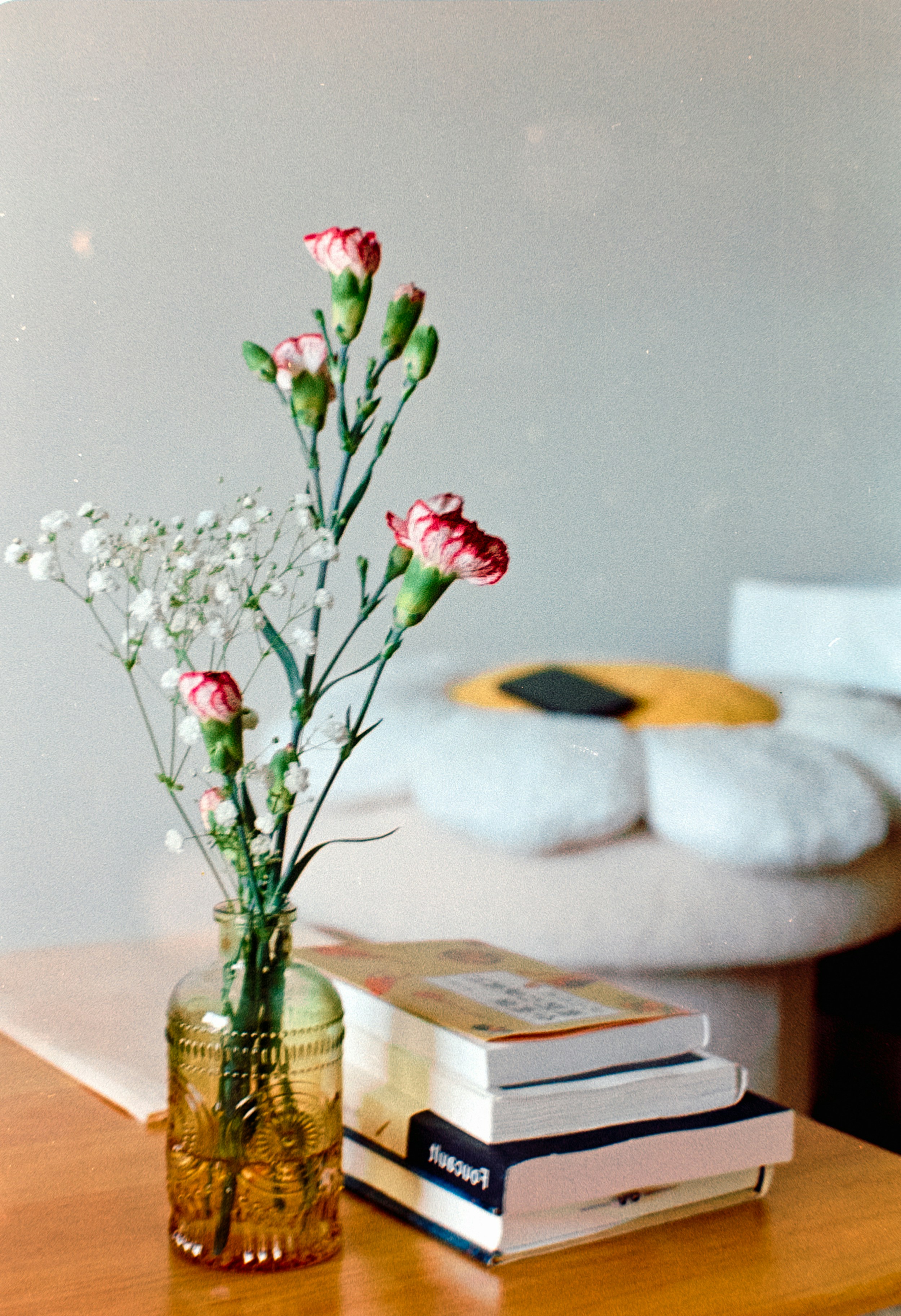Pink Carnations in Amber Glass: A Quiet Home Still-Life