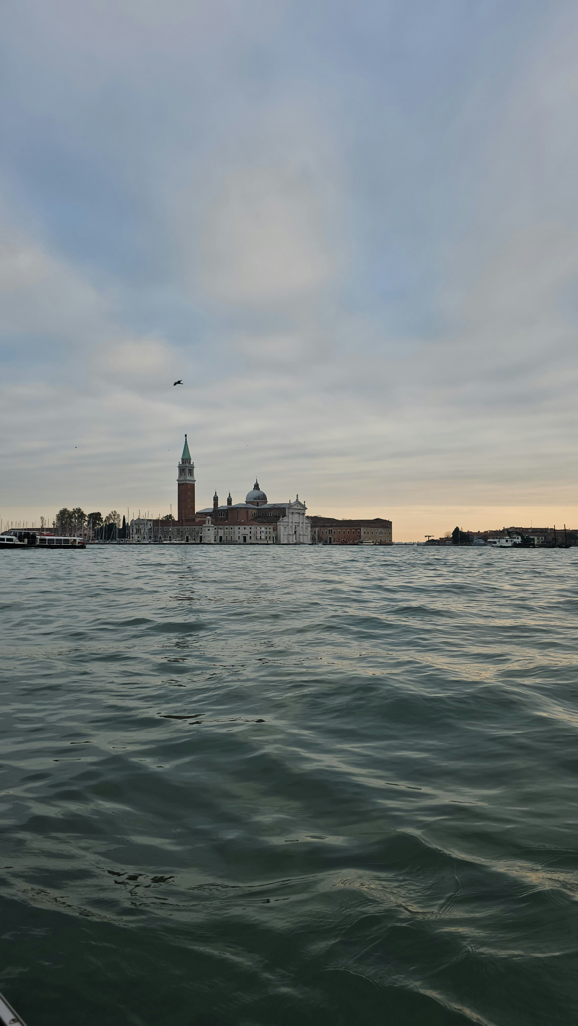 Venice Across the Lagoon: Dome and Belfry at Dusk