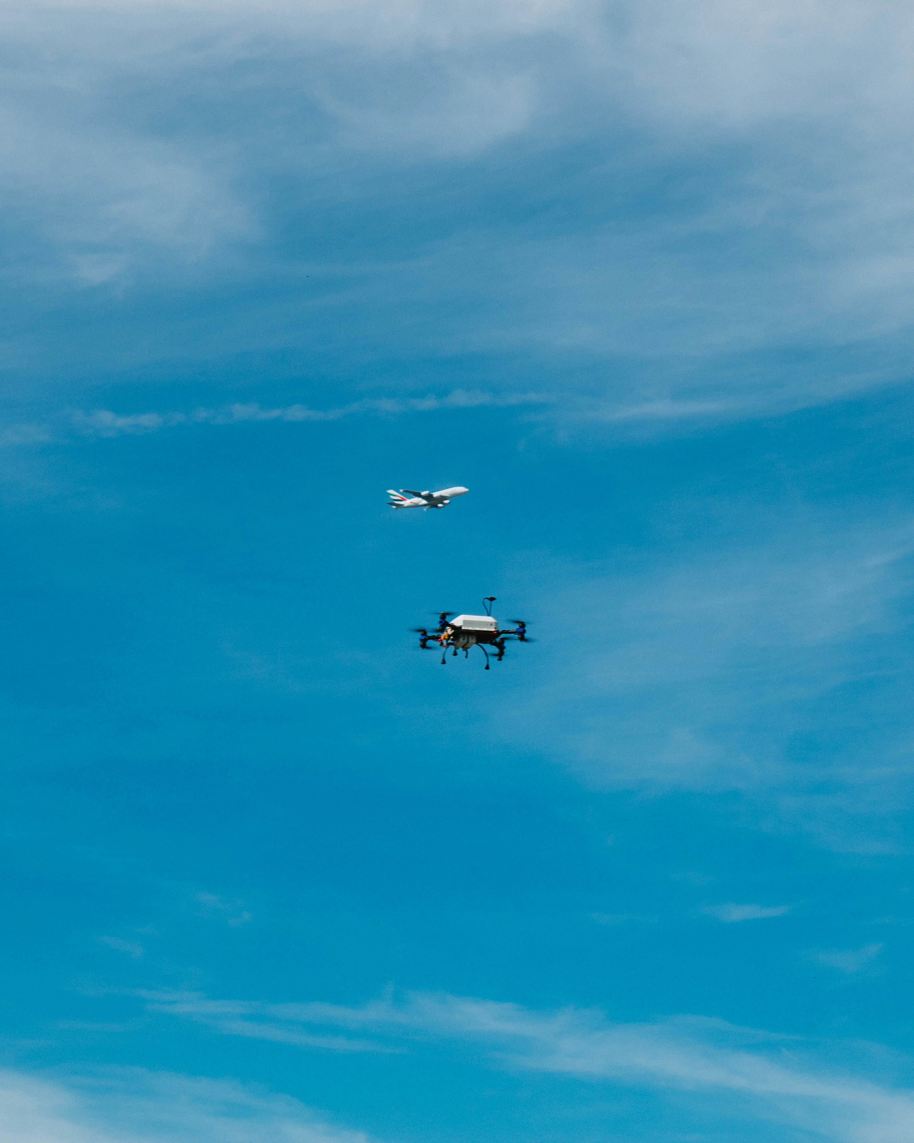 A small plane flying through a blue cloudy sky photo – Free Animal ...