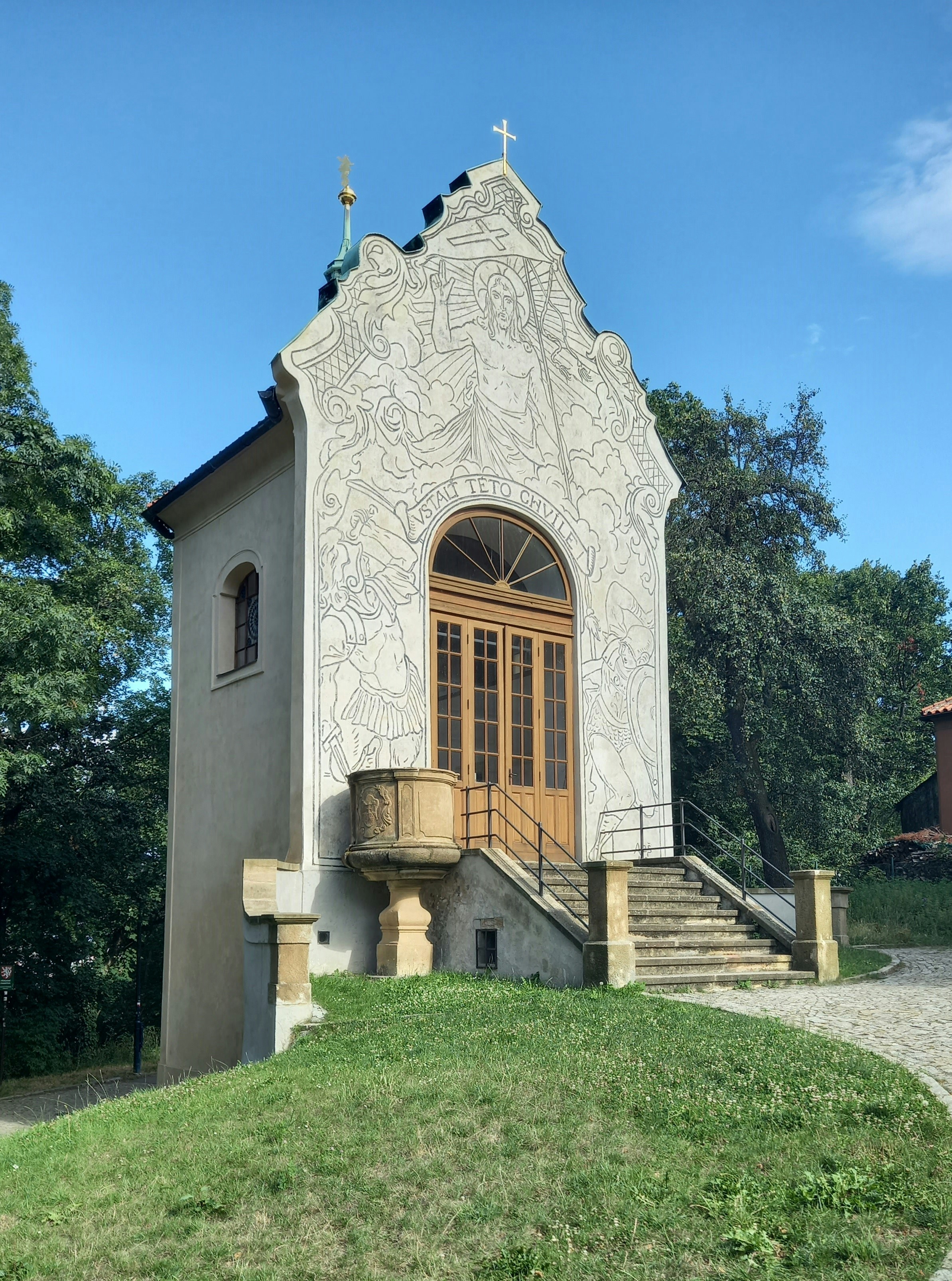 Chapel Facade with Embossed Fresco and Stairs to the Light