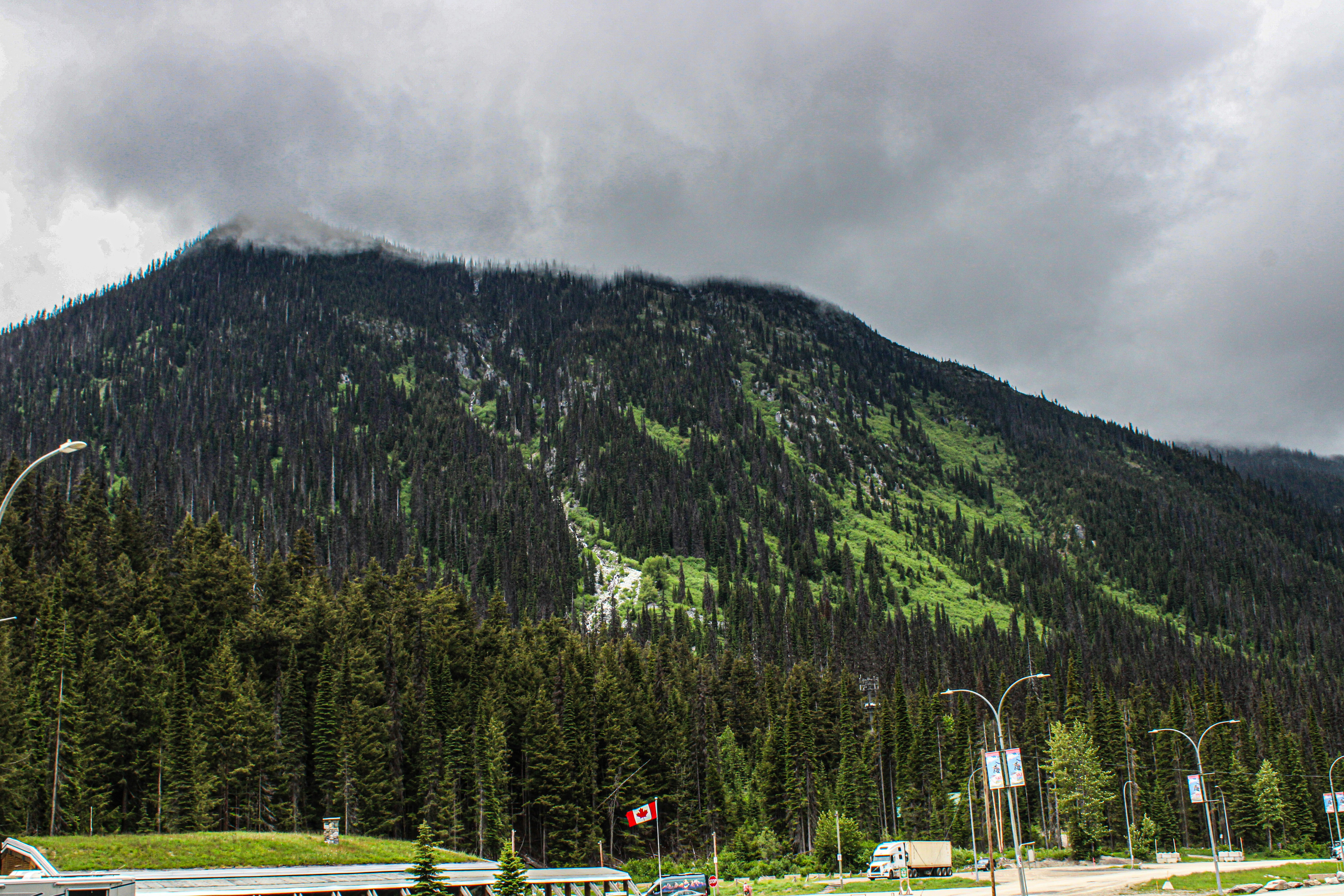 Mountain Crest over a Quiet Highway