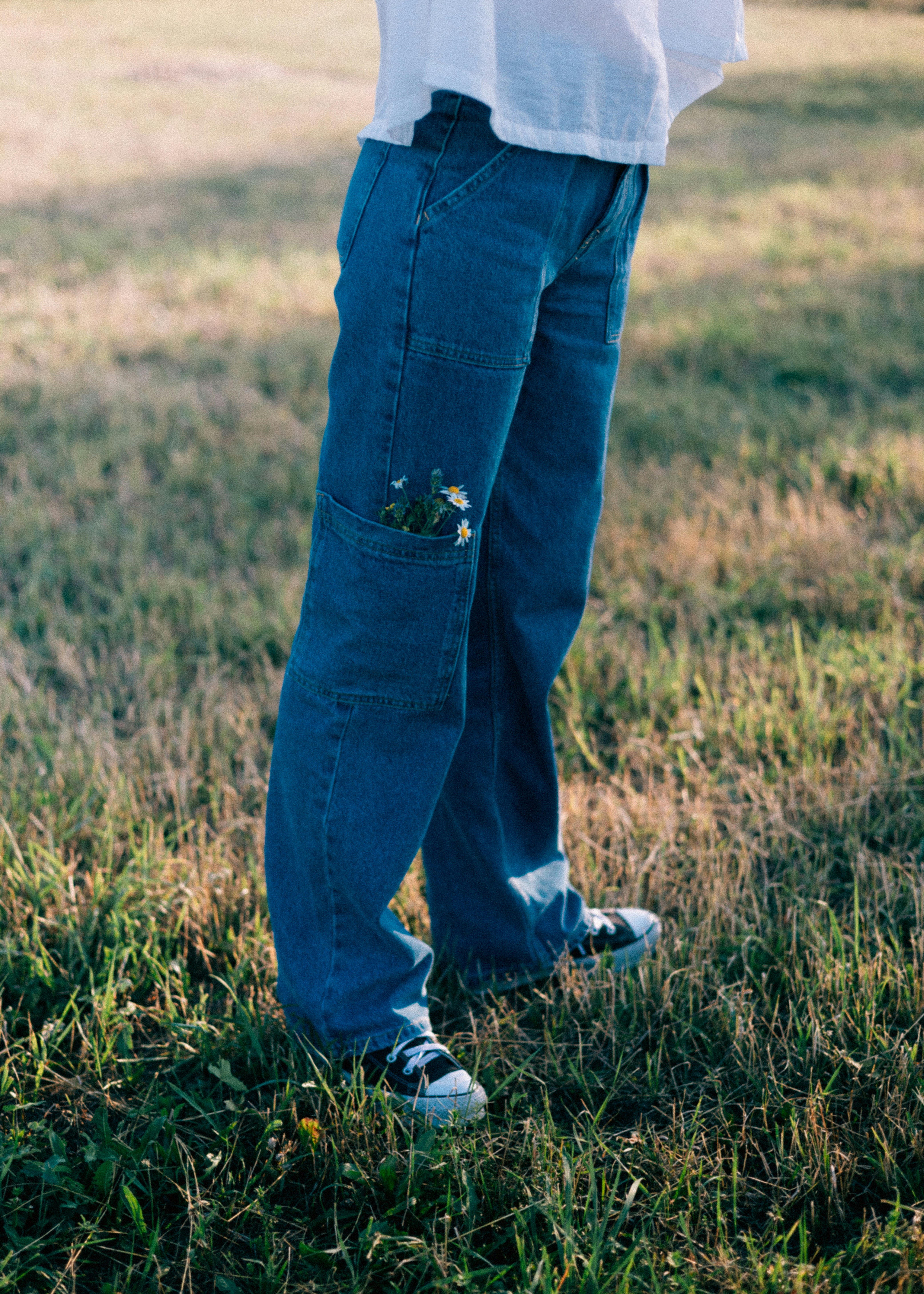 Wildflowers in Denim Pocket: A Quiet Meadow Portrait