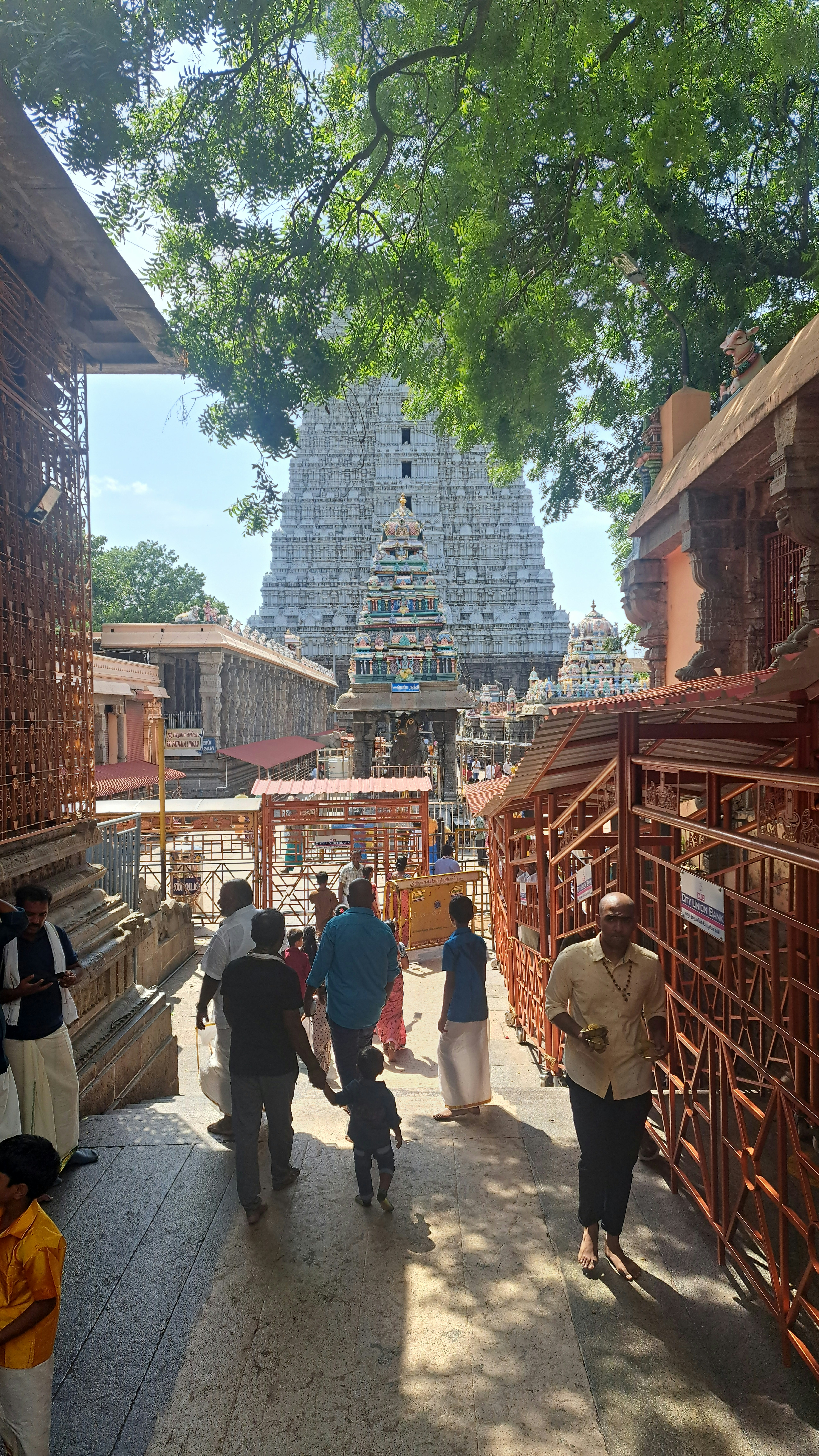 Temple Tower Framed by Courtyard Shadows