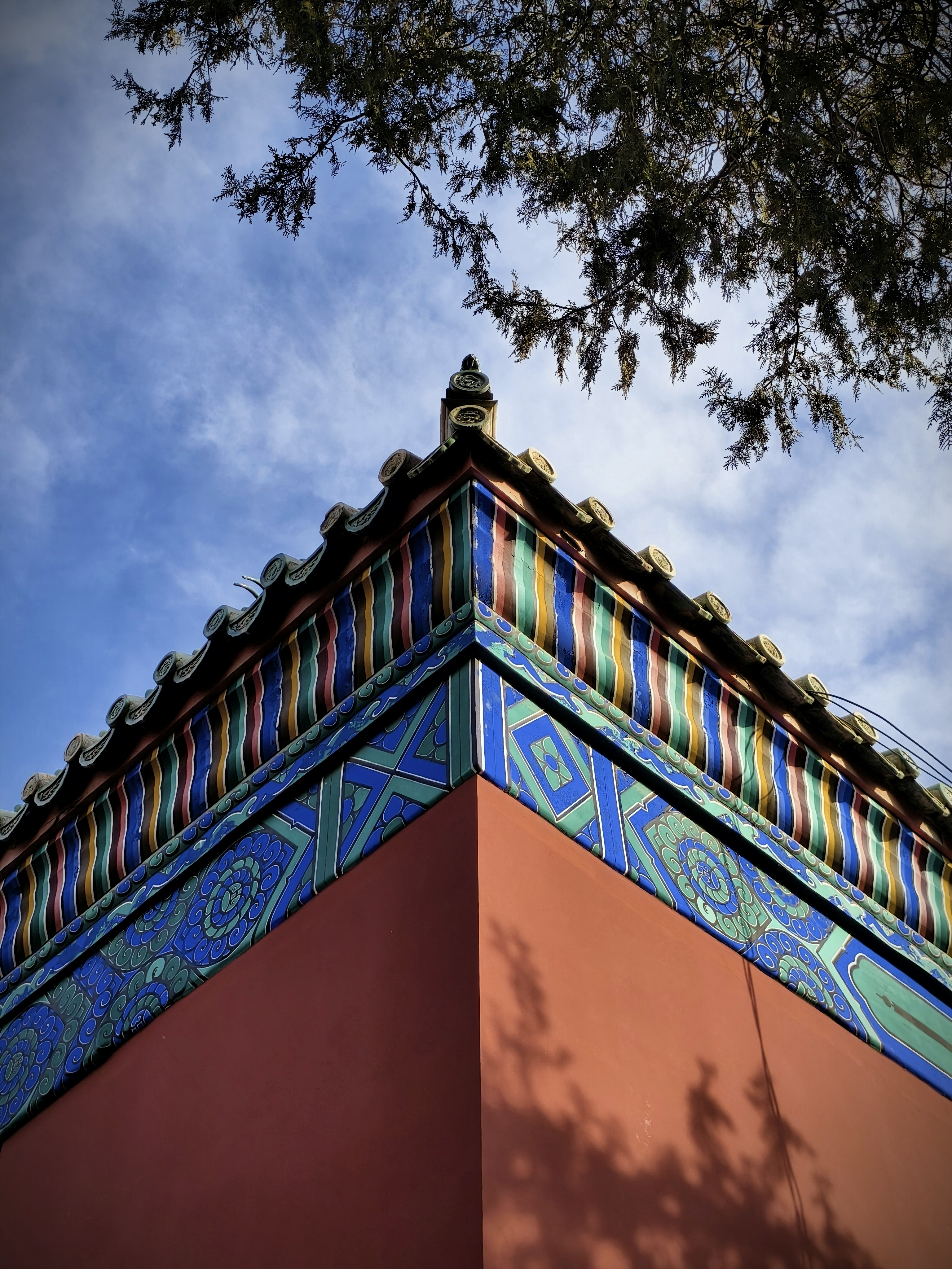 A colorful building with a tree in front of it
