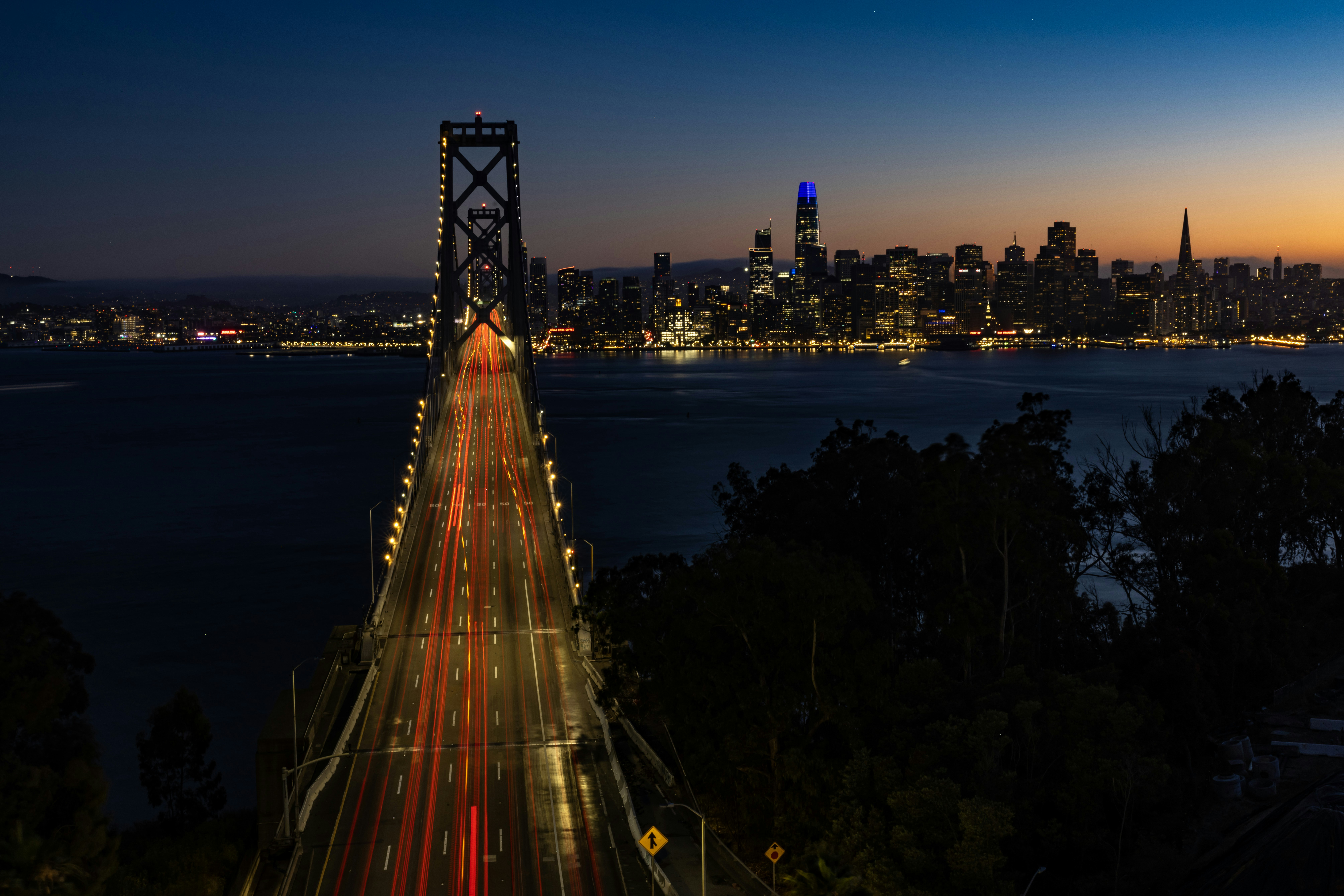 A view of the san francisco bay bridge at night photo – Free City Image ...