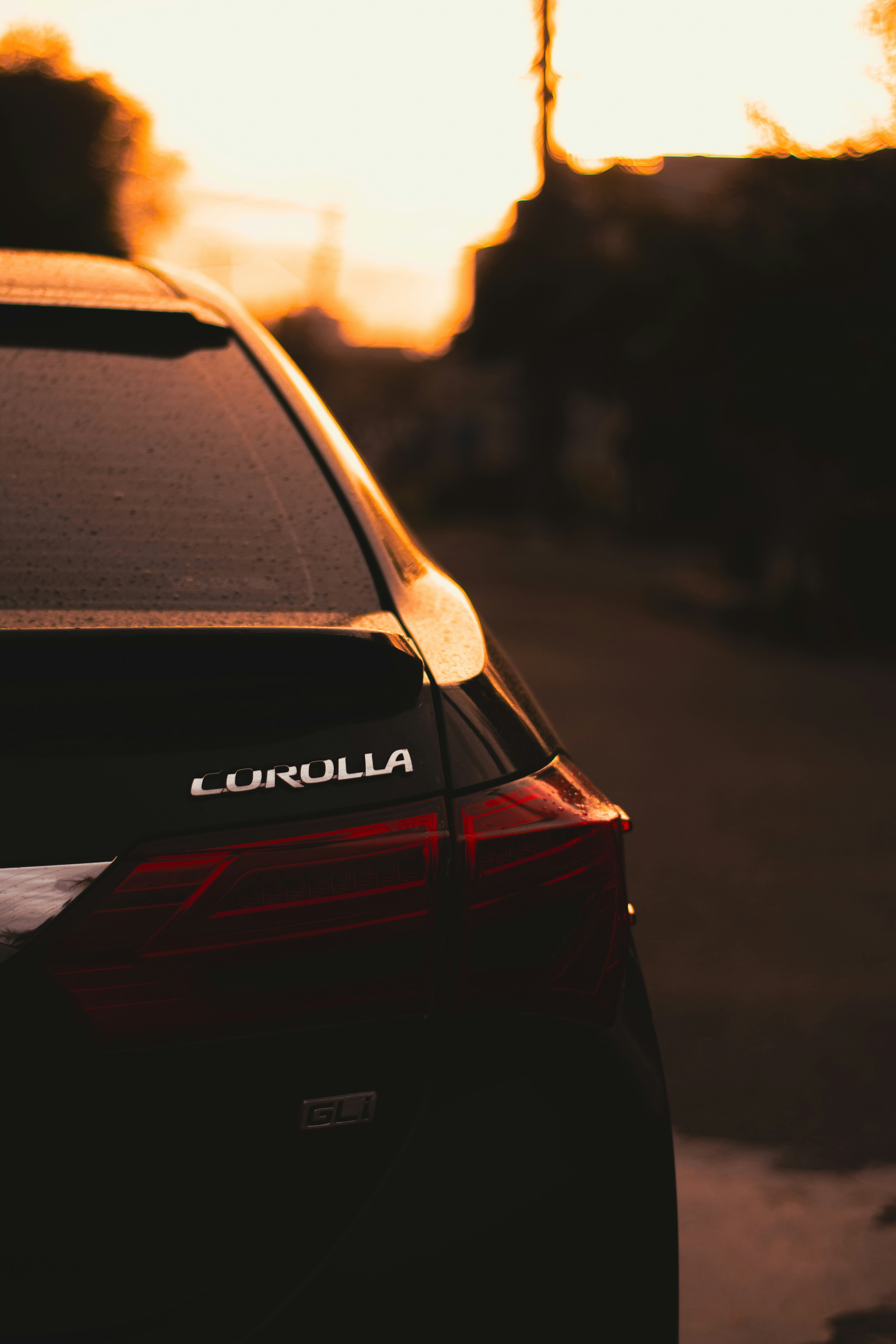 Dusk Glow on a Corolla: Emblem in Warm Streetlight