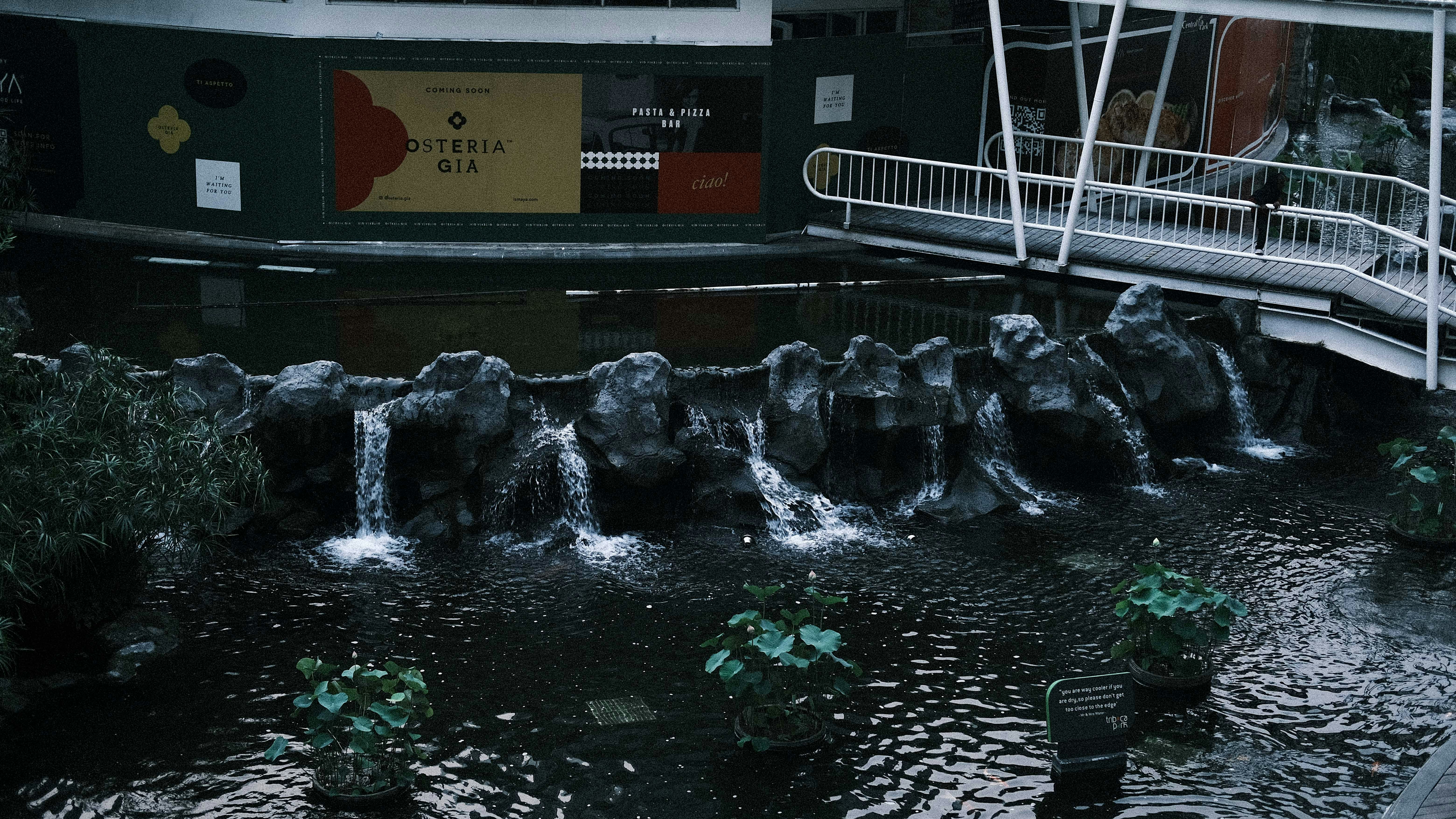 Nocturnal Cascade Along the Harbor Rail