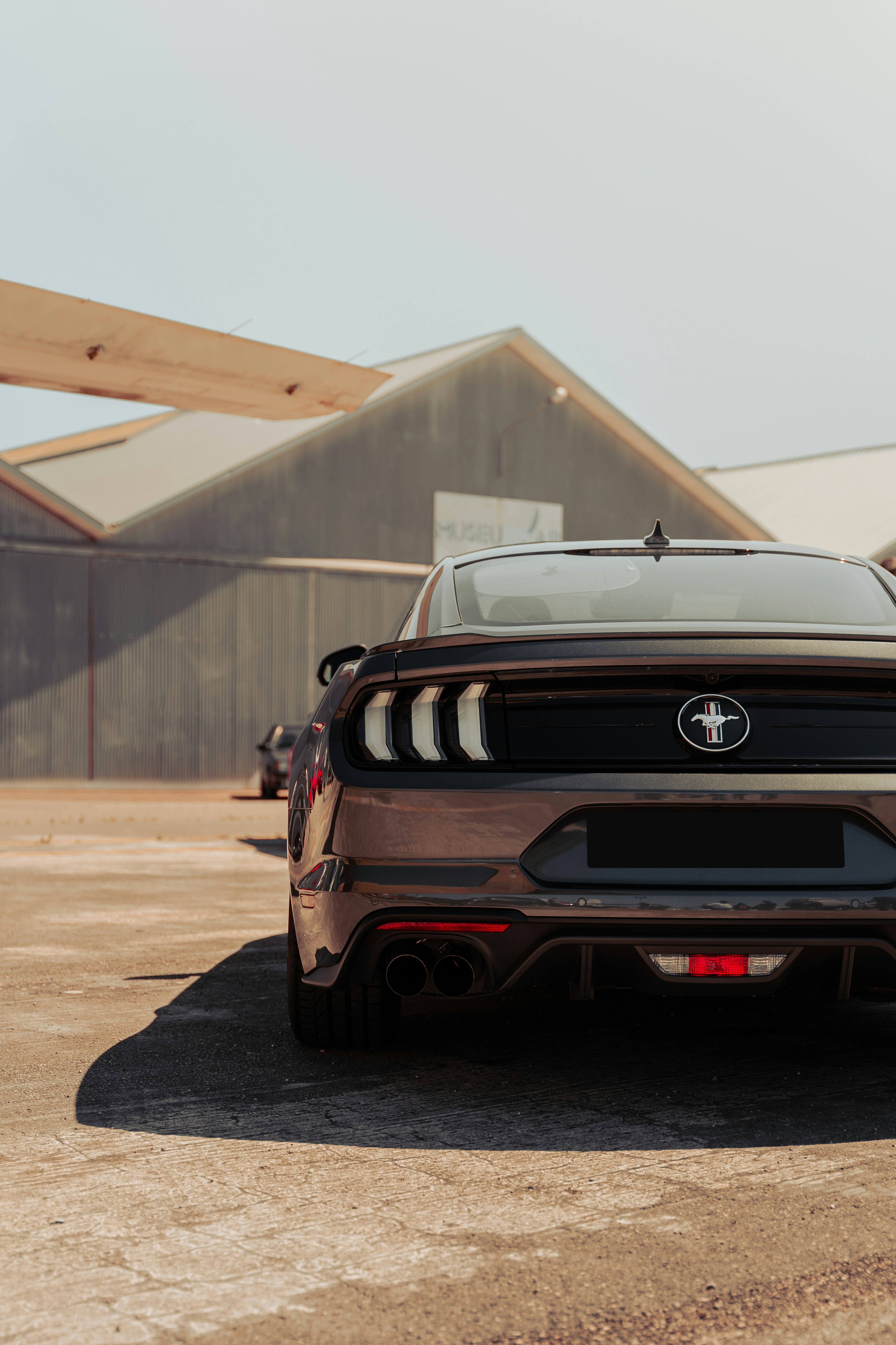 Rear-Quarter Mustang Under Industrial Beams