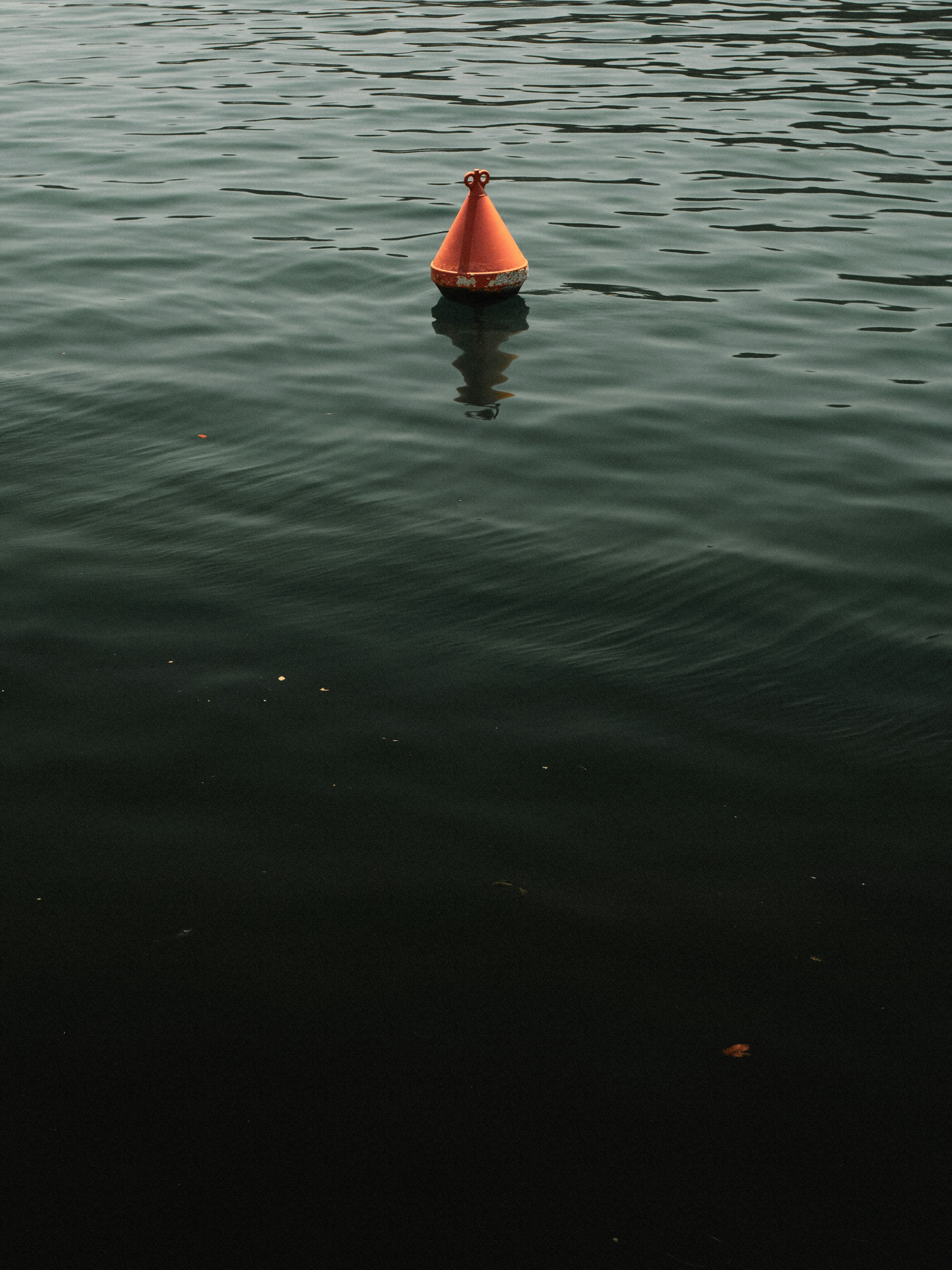 A red cone floating on top of a body of water photo – Free Coast Image ...