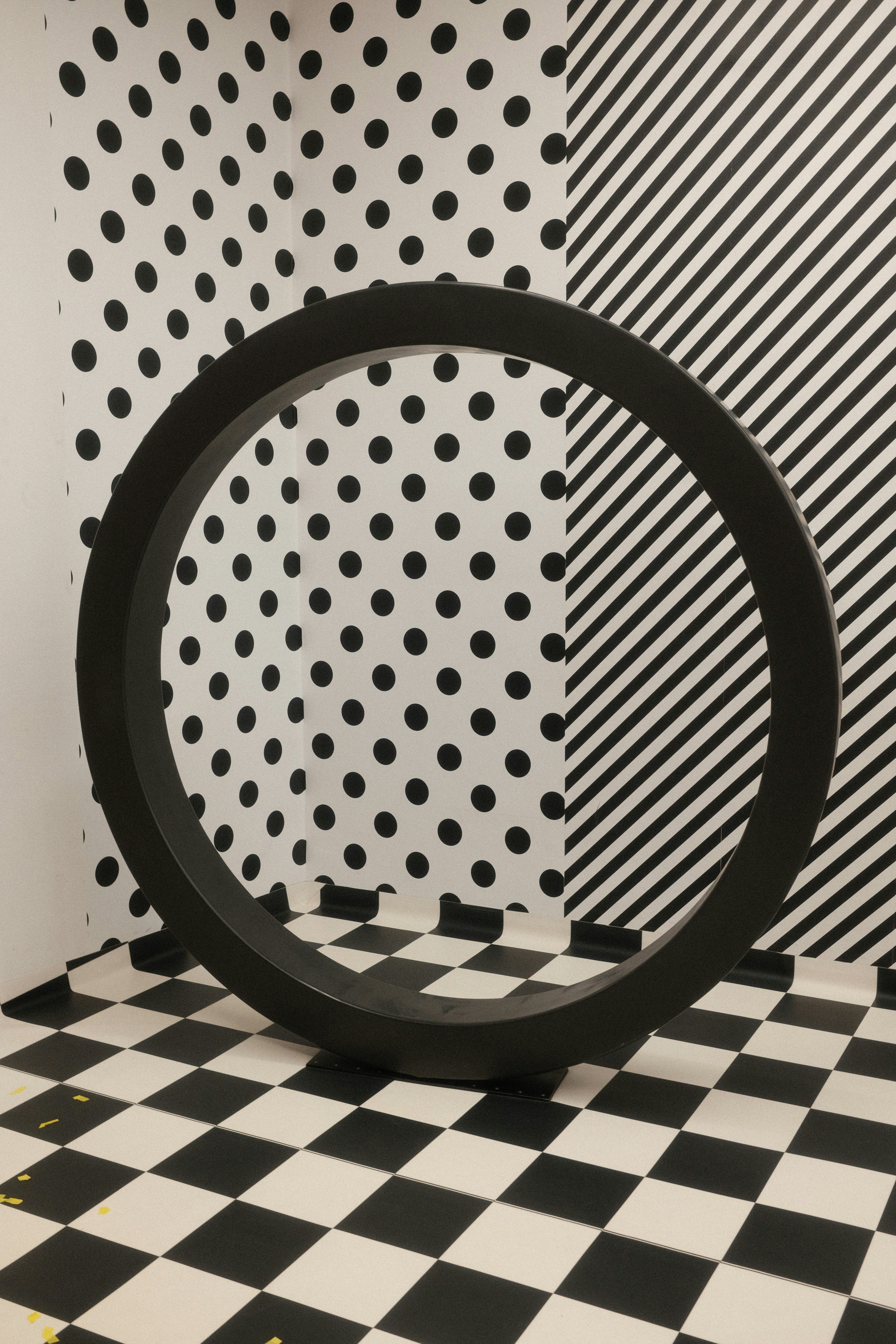Circle Between Dots and Stripes: A Monochrome Geometric Still Life