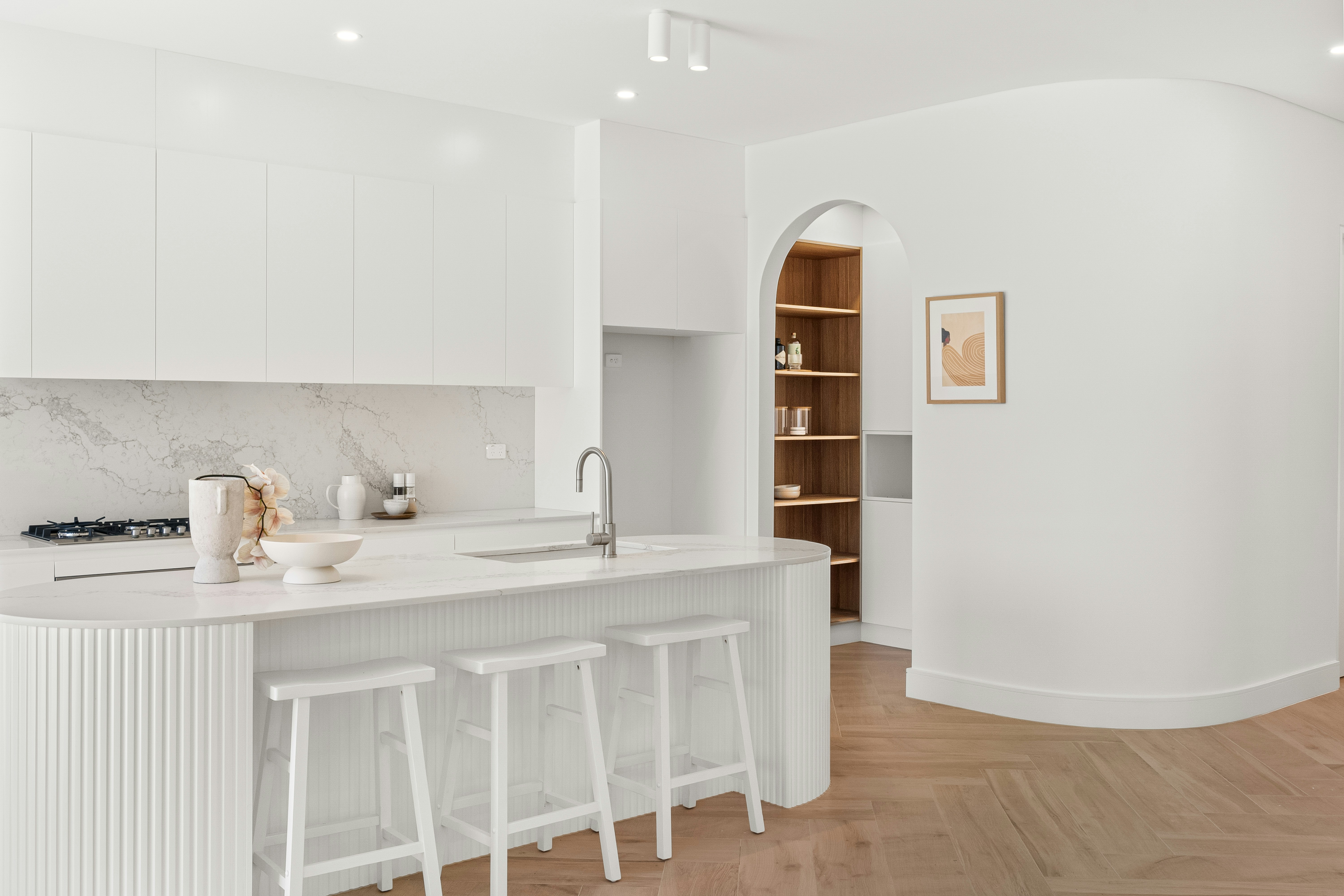 A kitchen with white cabinets and counter tops photo – Free Indoors ...