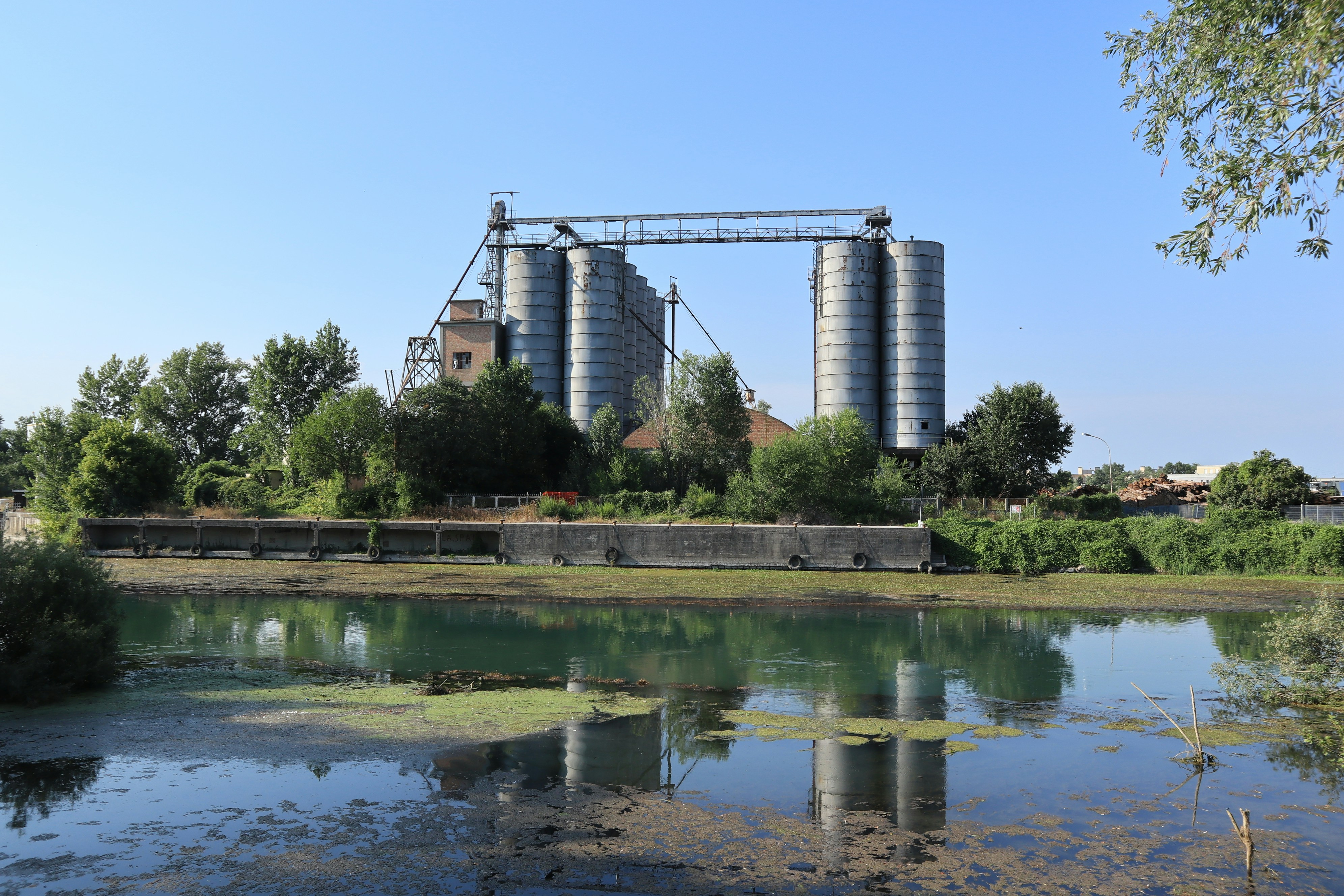 Twin Silos Over Riverside: A Quiet Industrial Skyline in Broad Daylight