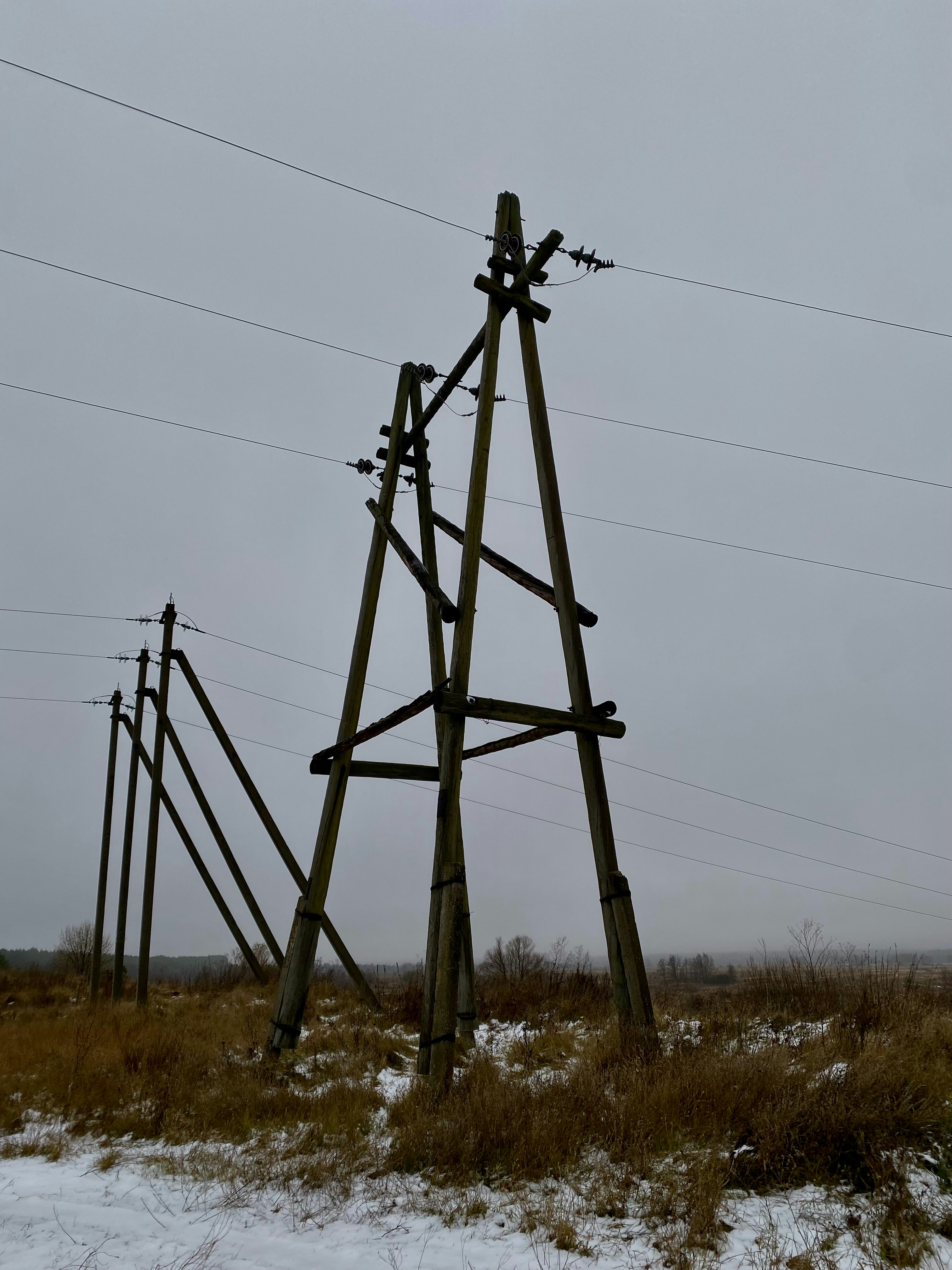 A bunch of power poles in the snow photo – Free Fall Image on Unsplash