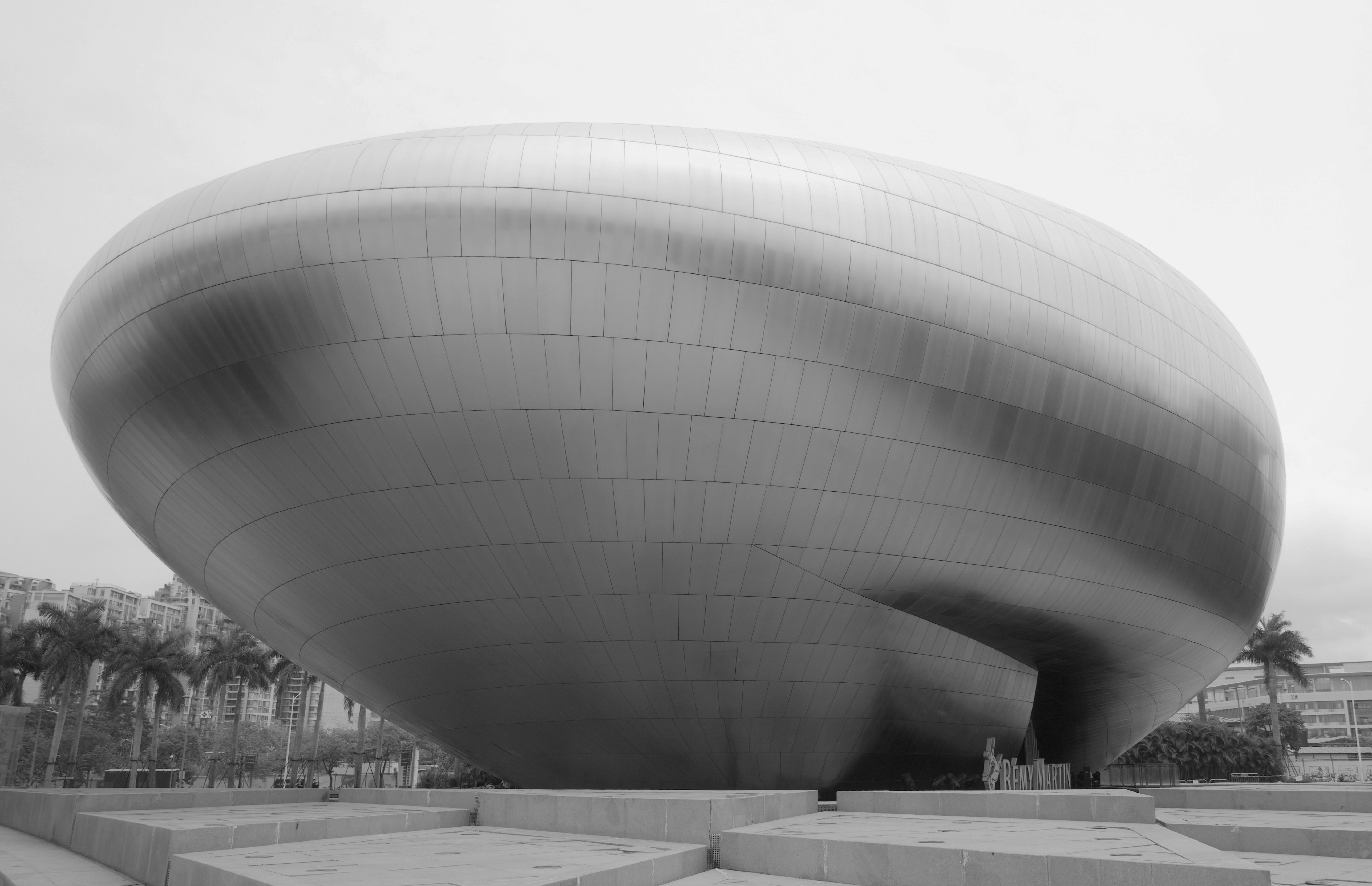 The Bulbous Chrome Dome in a Palm-Fringed Plaza