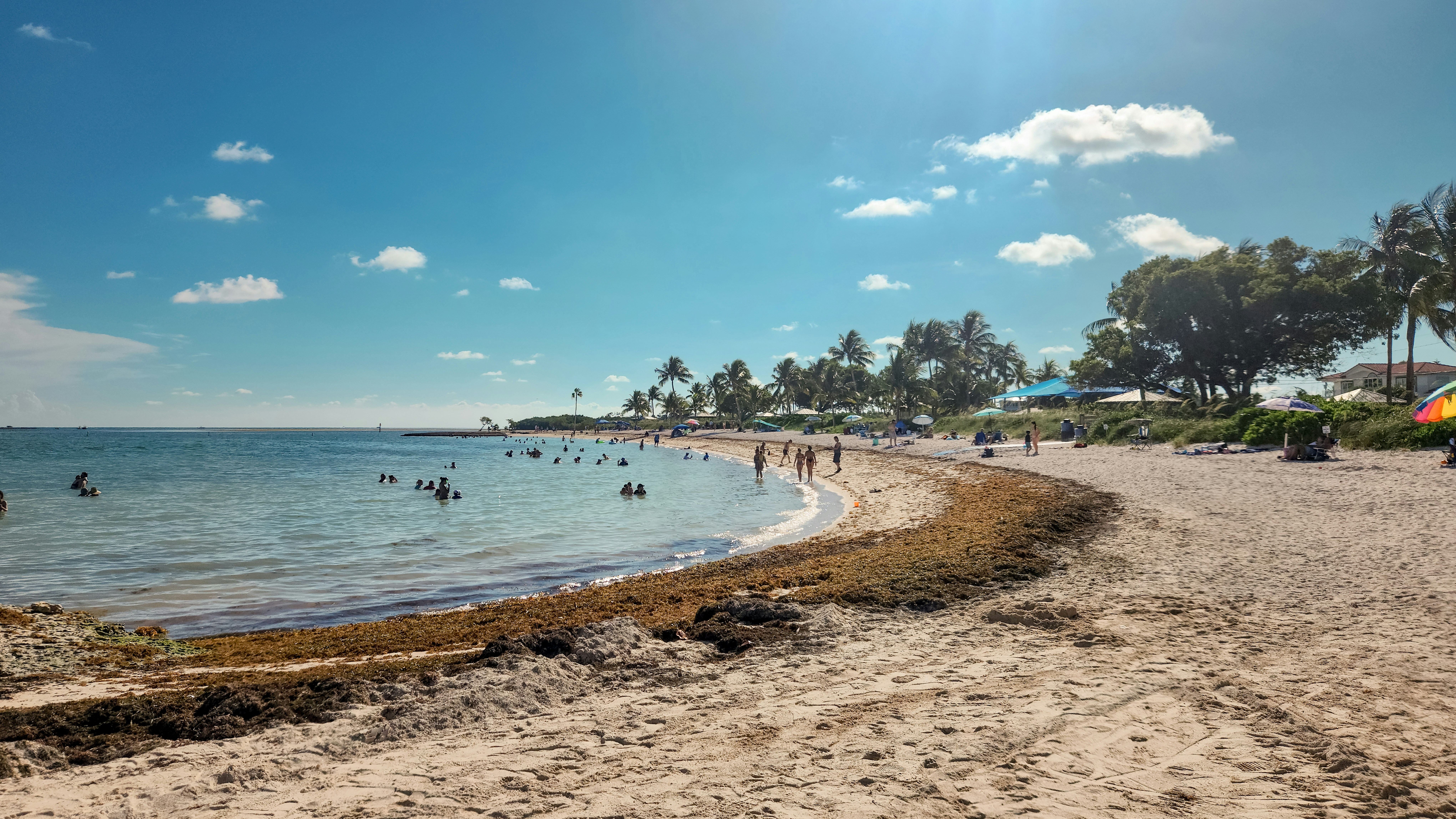 People swimming at Sombrero Beach, a popular and beautiful destination located in Marathon, in the middle of the Florida Keys.