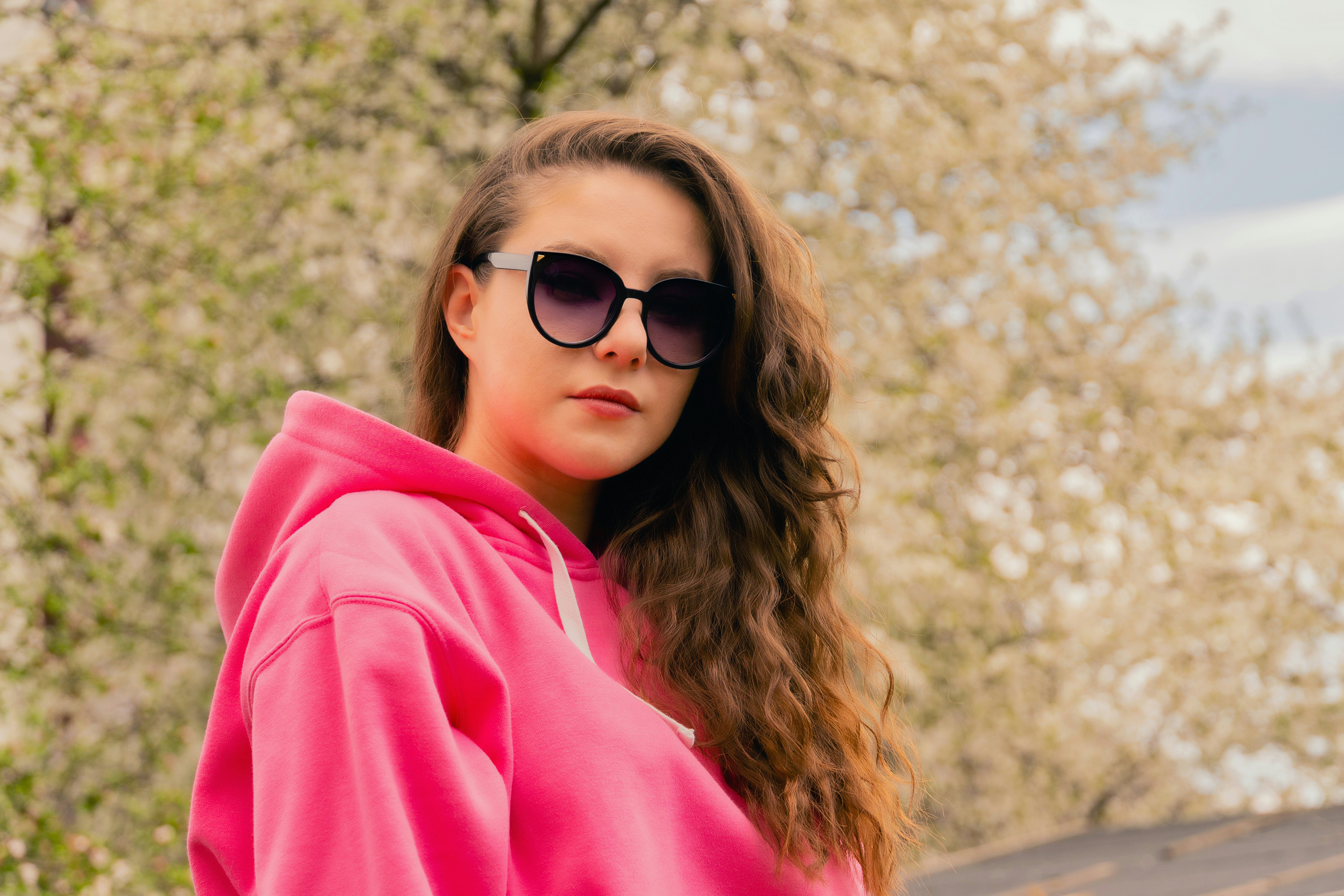 Pink Hoodie Portrait in Soft Spring Light