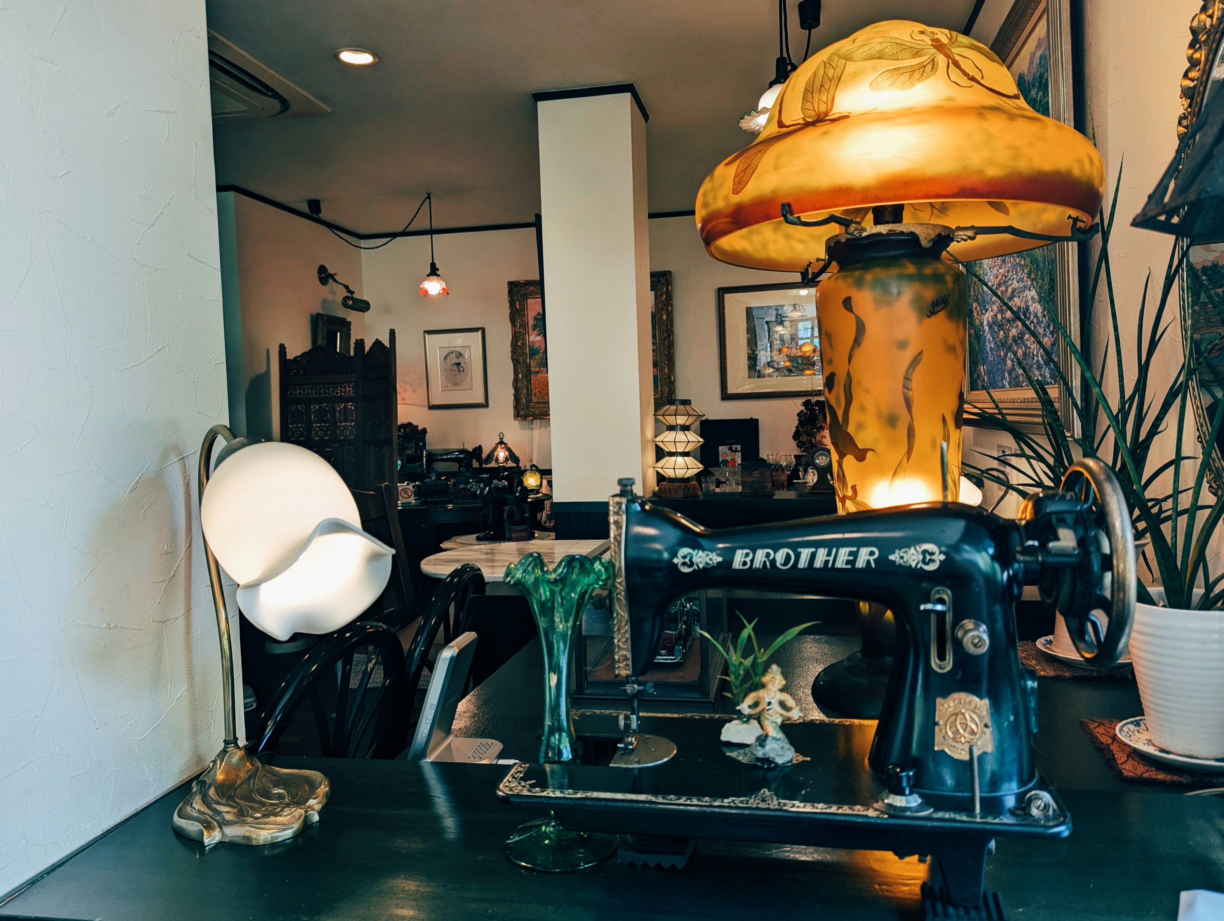 Warm Glow over a Vintage Brother Sewing Machine in a Curio Corner