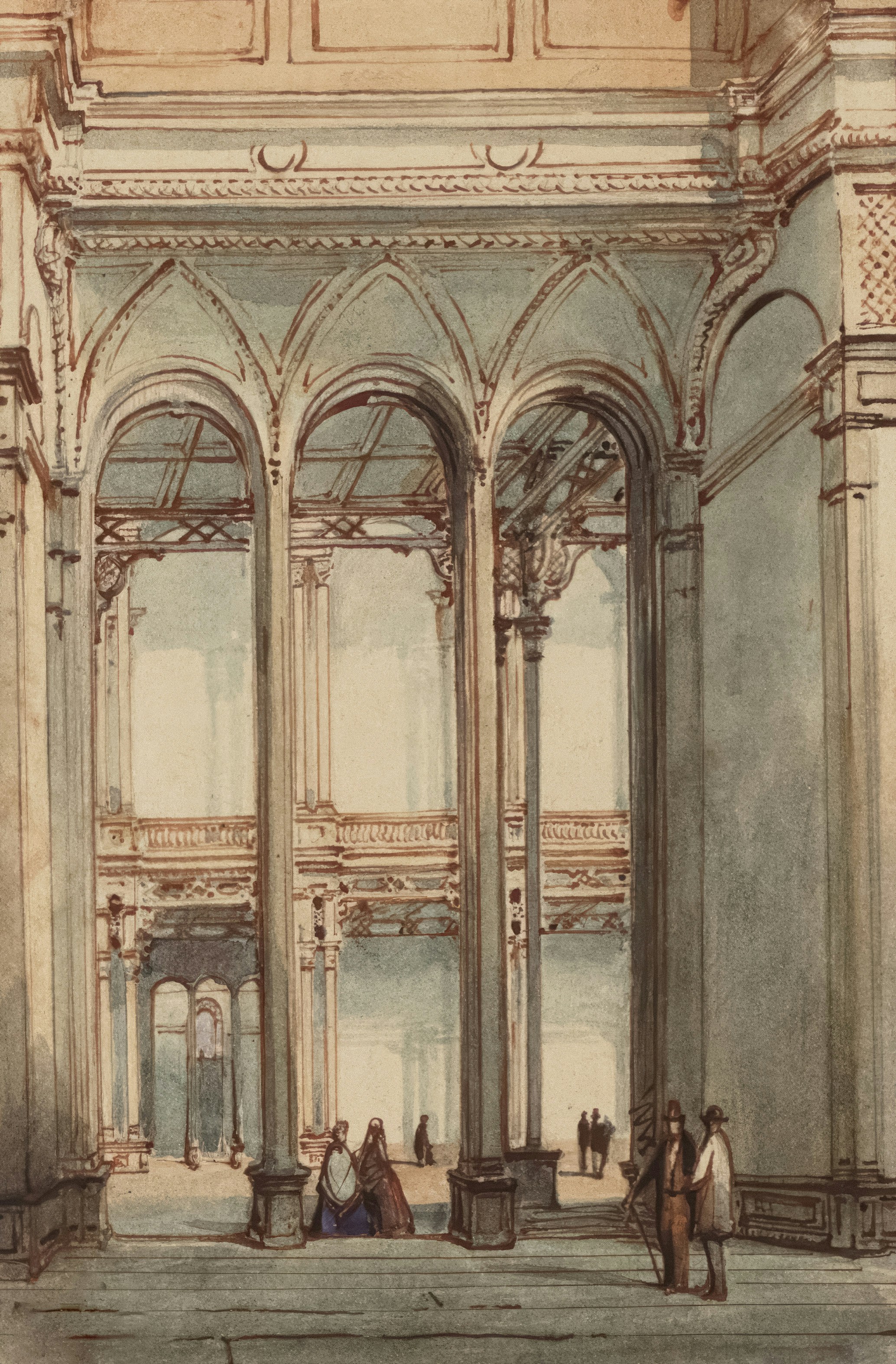 A drawing of a building with arches and pillars photo – Free Art Image ...