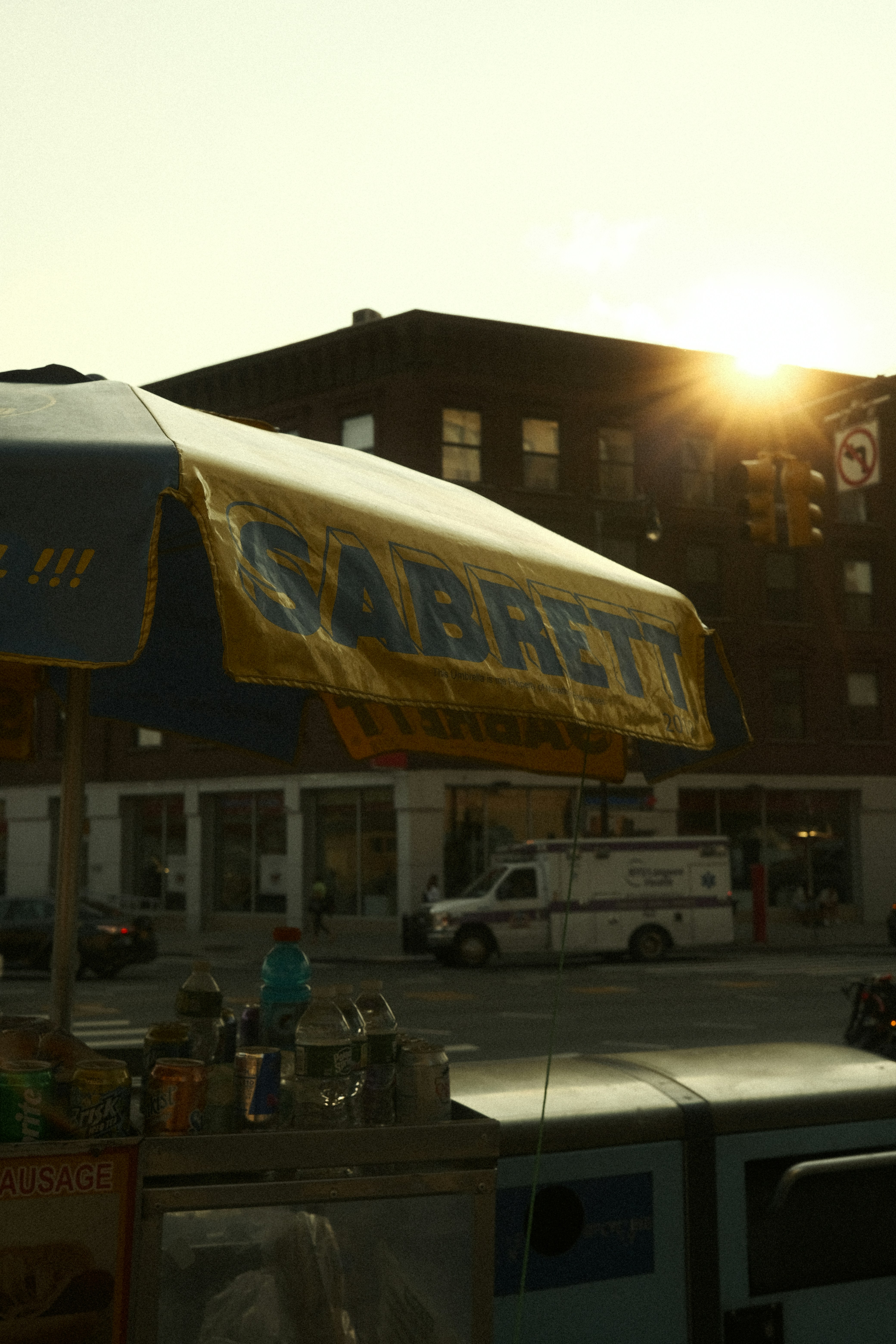 Sunlit Street Stand Under a February Sun
