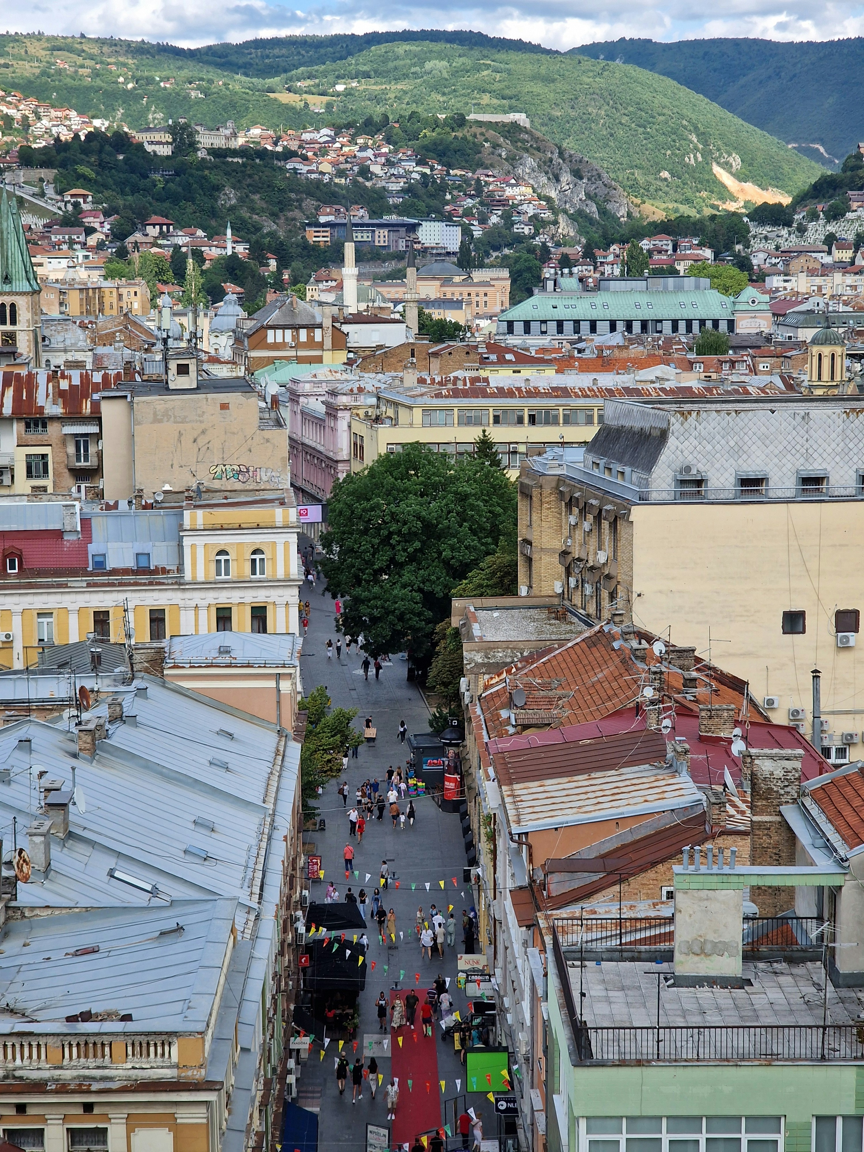 Aerial Streetcape: Colorful Tie-Downs of a Mountain City