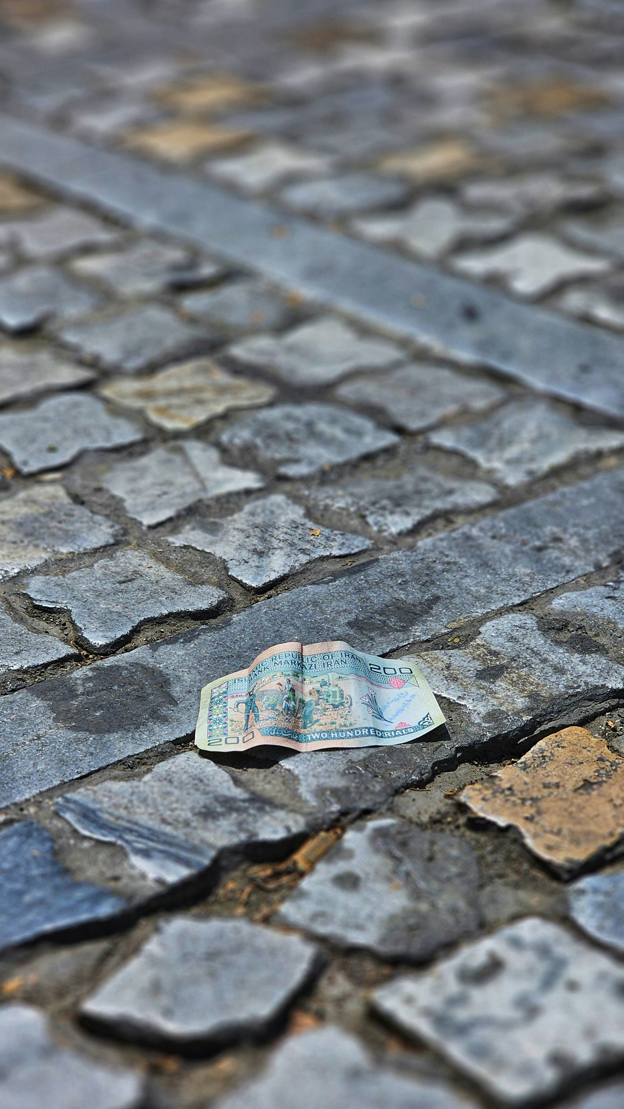 A piece of paper sitting on top of a cobblestone road photo – Free ...