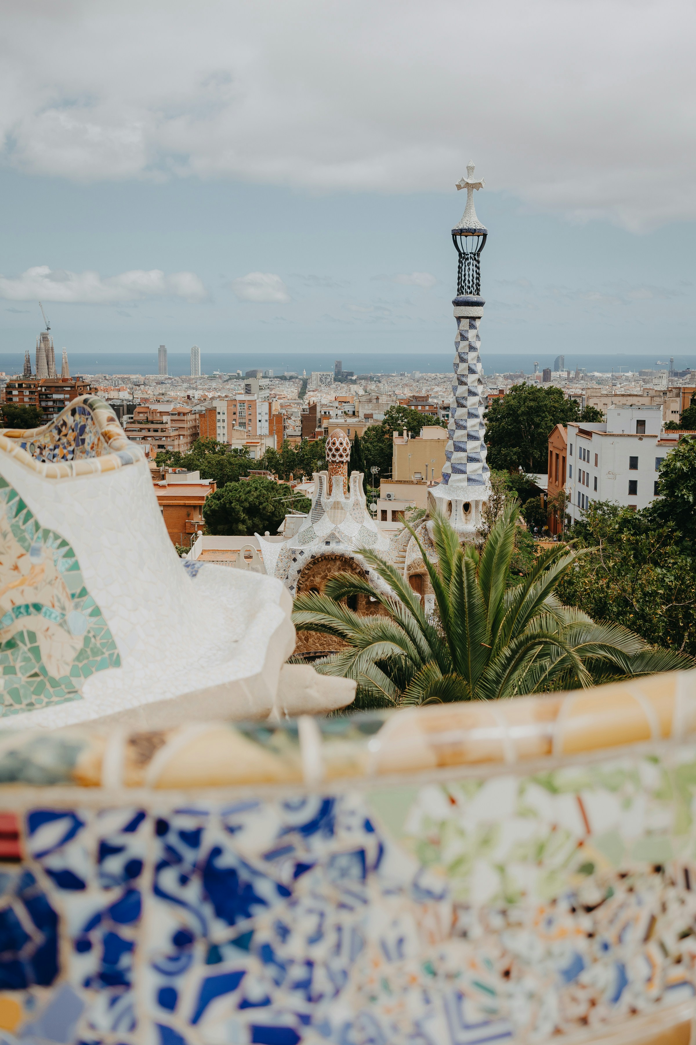 Park Güell Mosaic Promenade Framing Barcelona’s Coastal Horizon