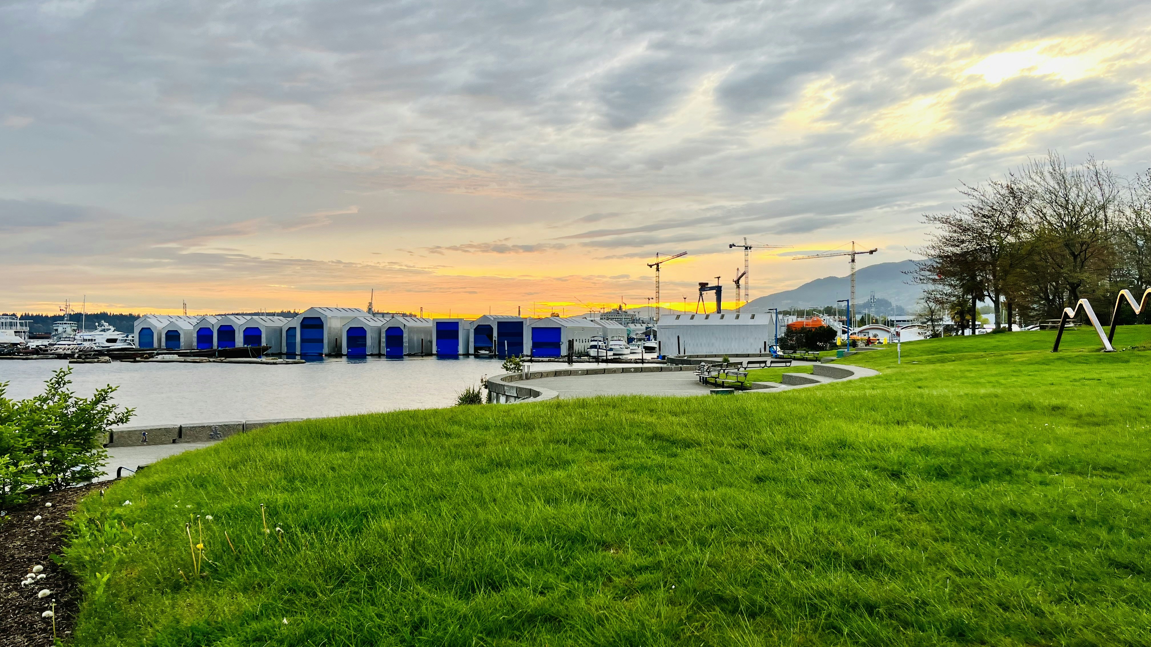 Blue Arches at Sunset Marina: A Quiet Dance of Color and Form