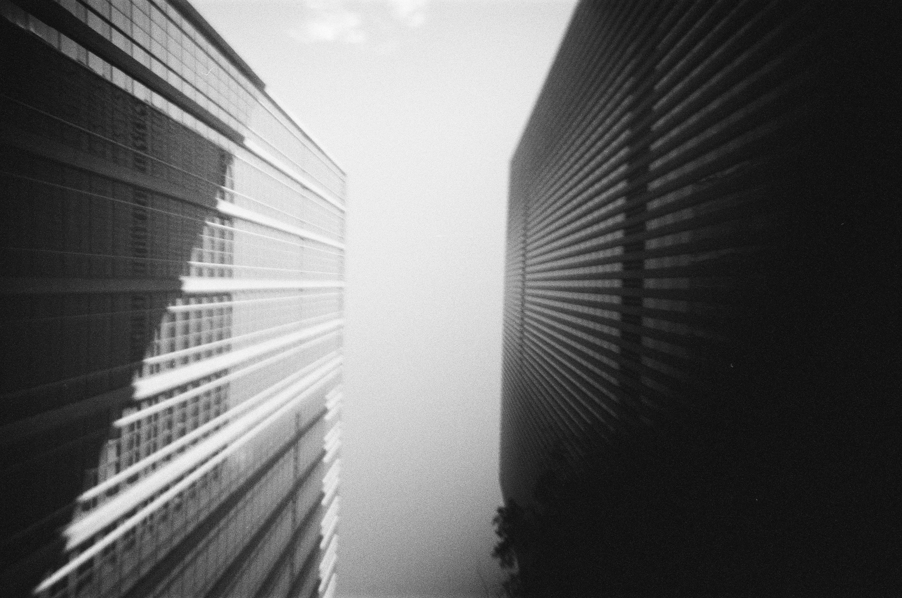 A black and white photo of buildings in the fog photo – Free Building ...