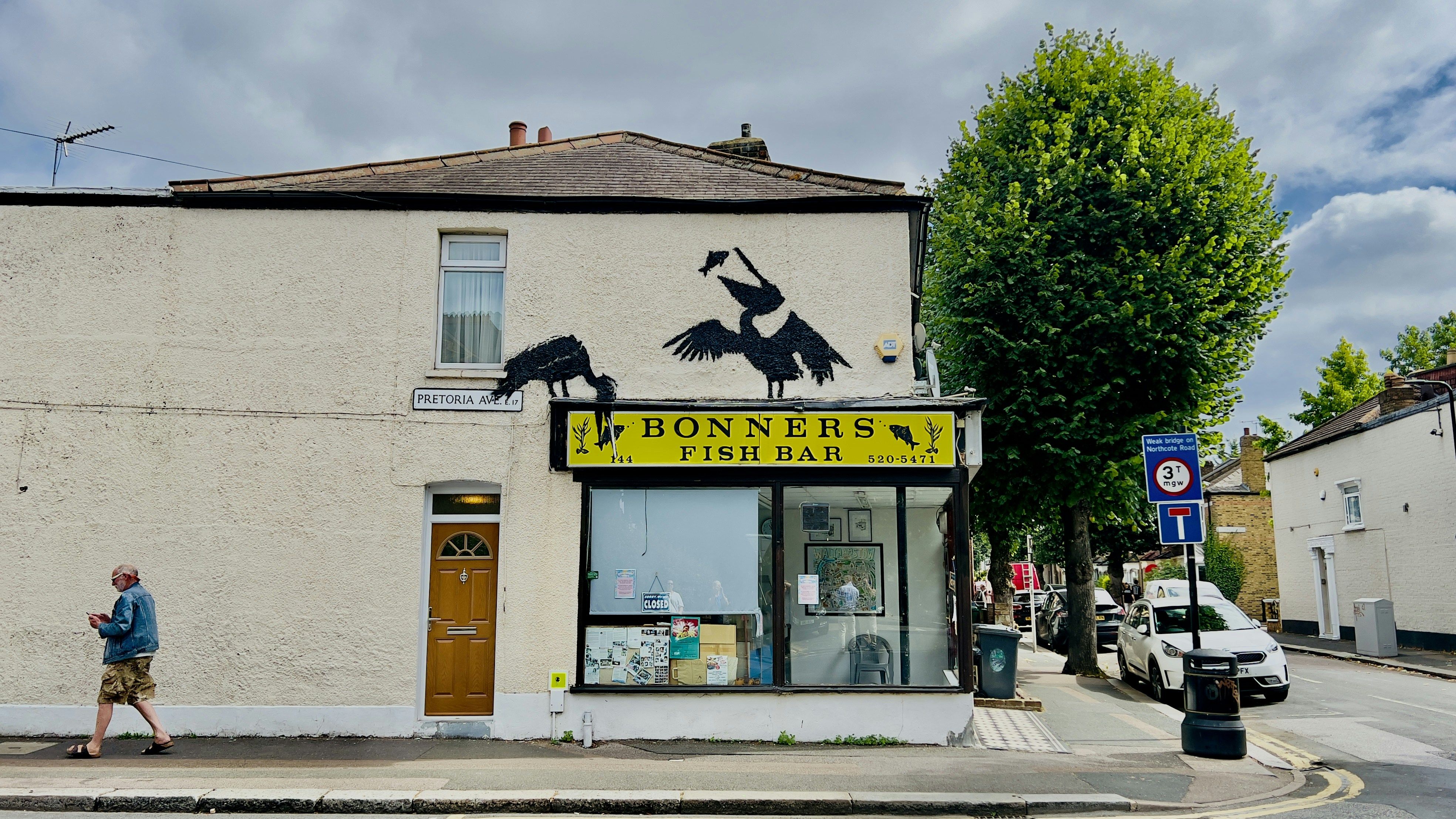 A new artwork by street artist Banksy appeared above a fish and chip shop in Walthamstow, east London, UK