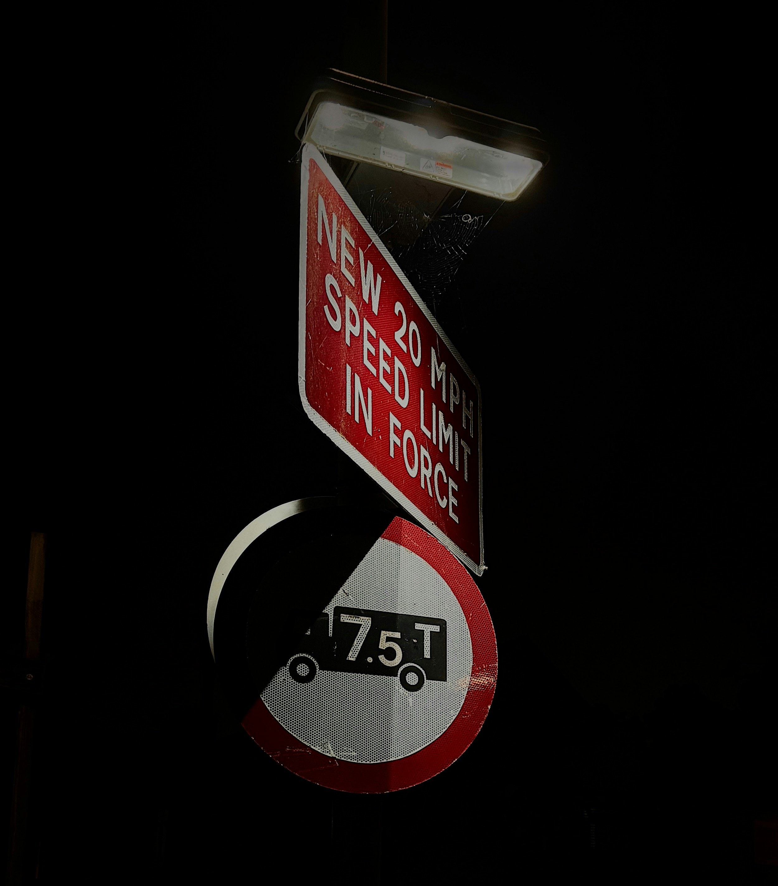 Red Road Sign in Nightlight: A Quiet Street Warning