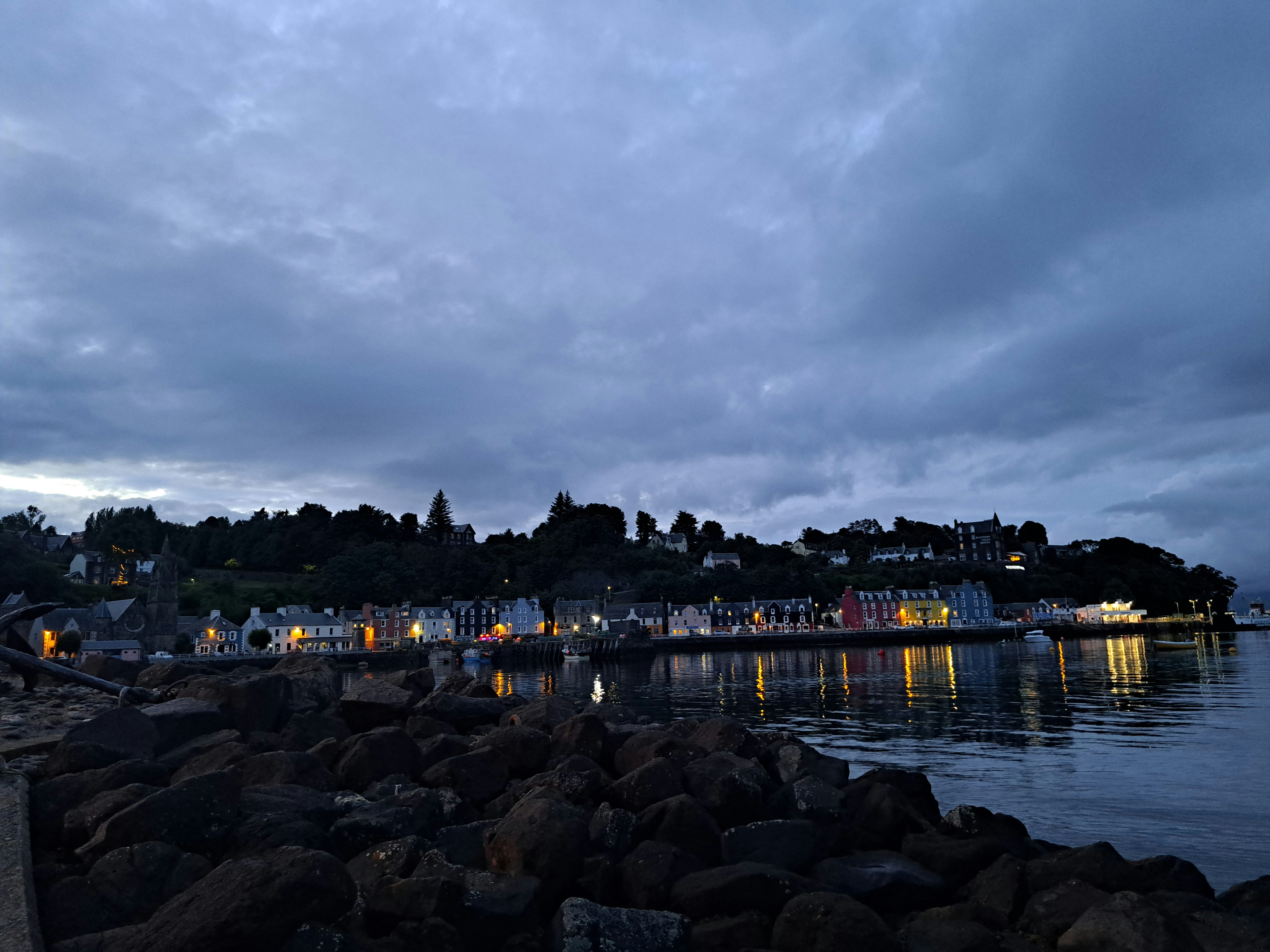 Dusk Harbor Row: Lanterns Along a Quiet Seaboard