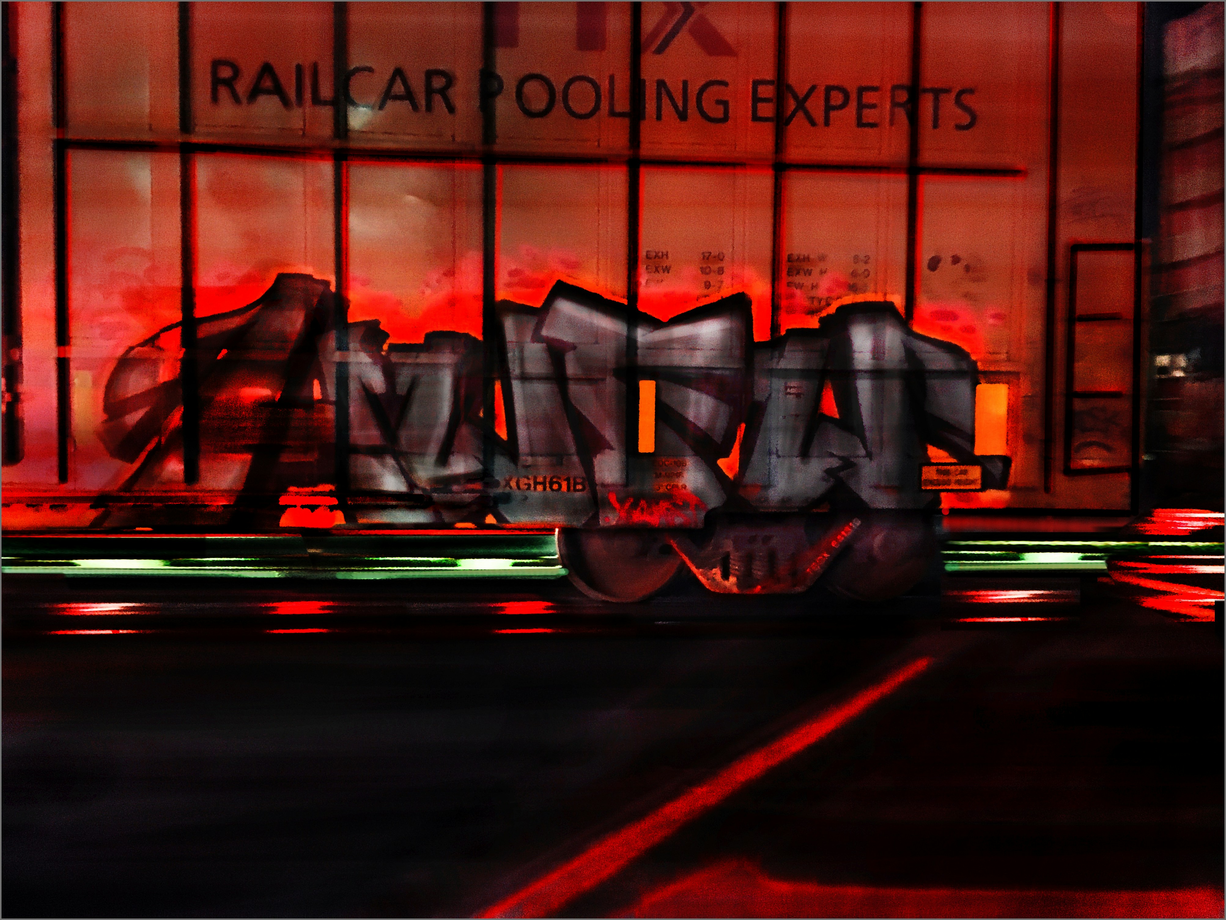 Red Neon Graffiti Pulse Across an Industrial Wall