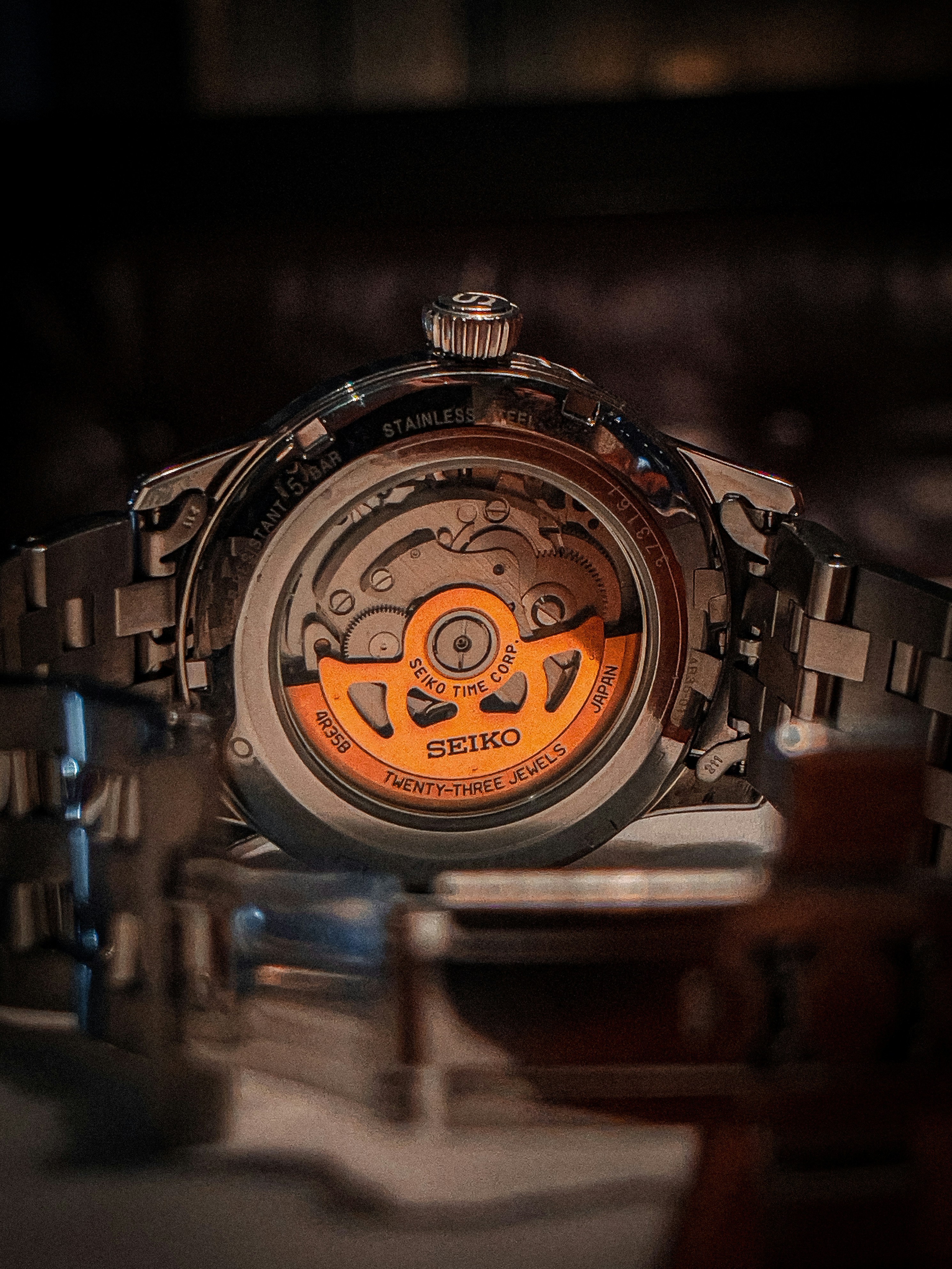 Orange Rotor in Focus: a Seiko Caseback Macro