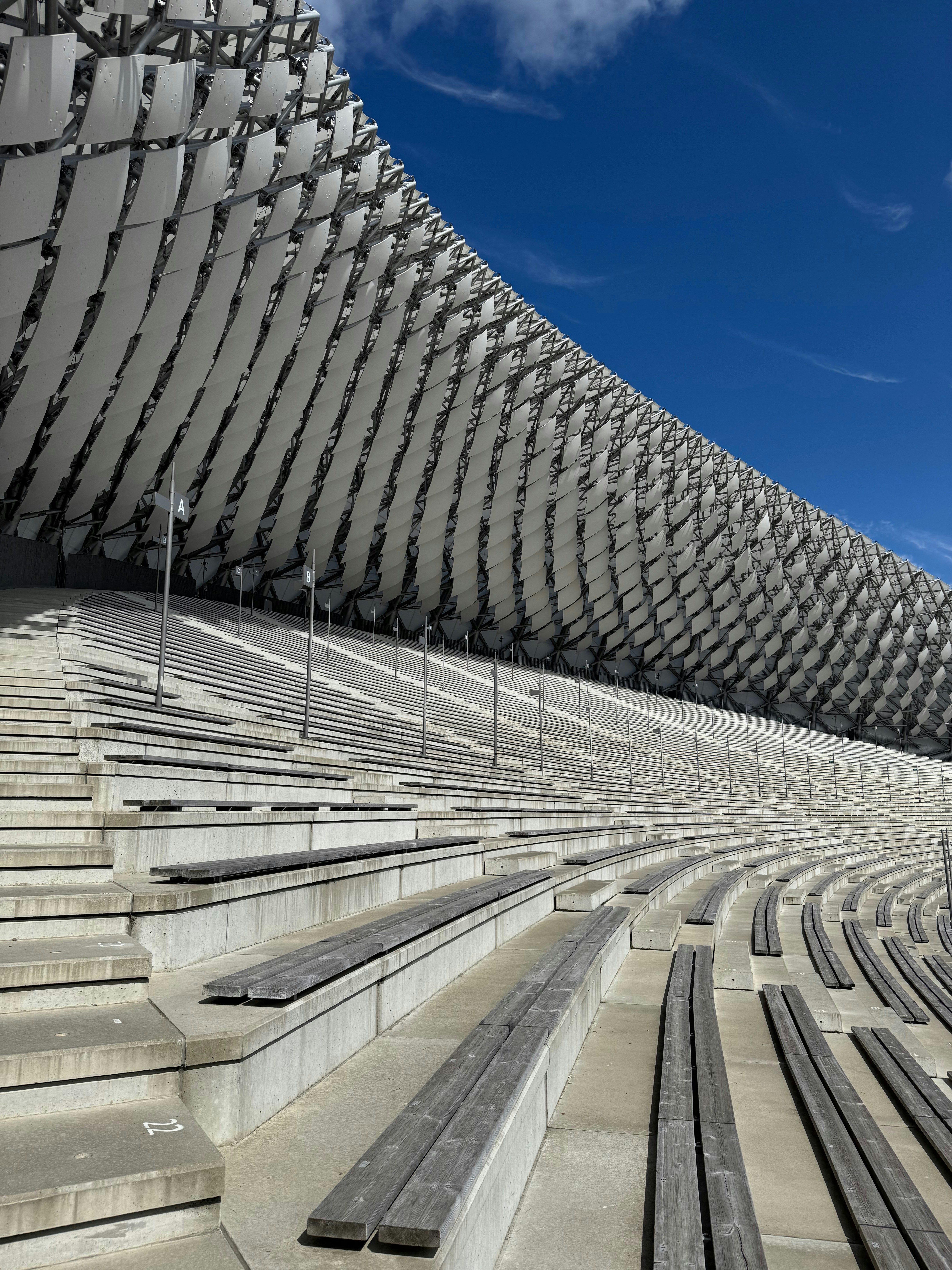 Lattice Canopy Over Stadium Steps: Geometry in Blue