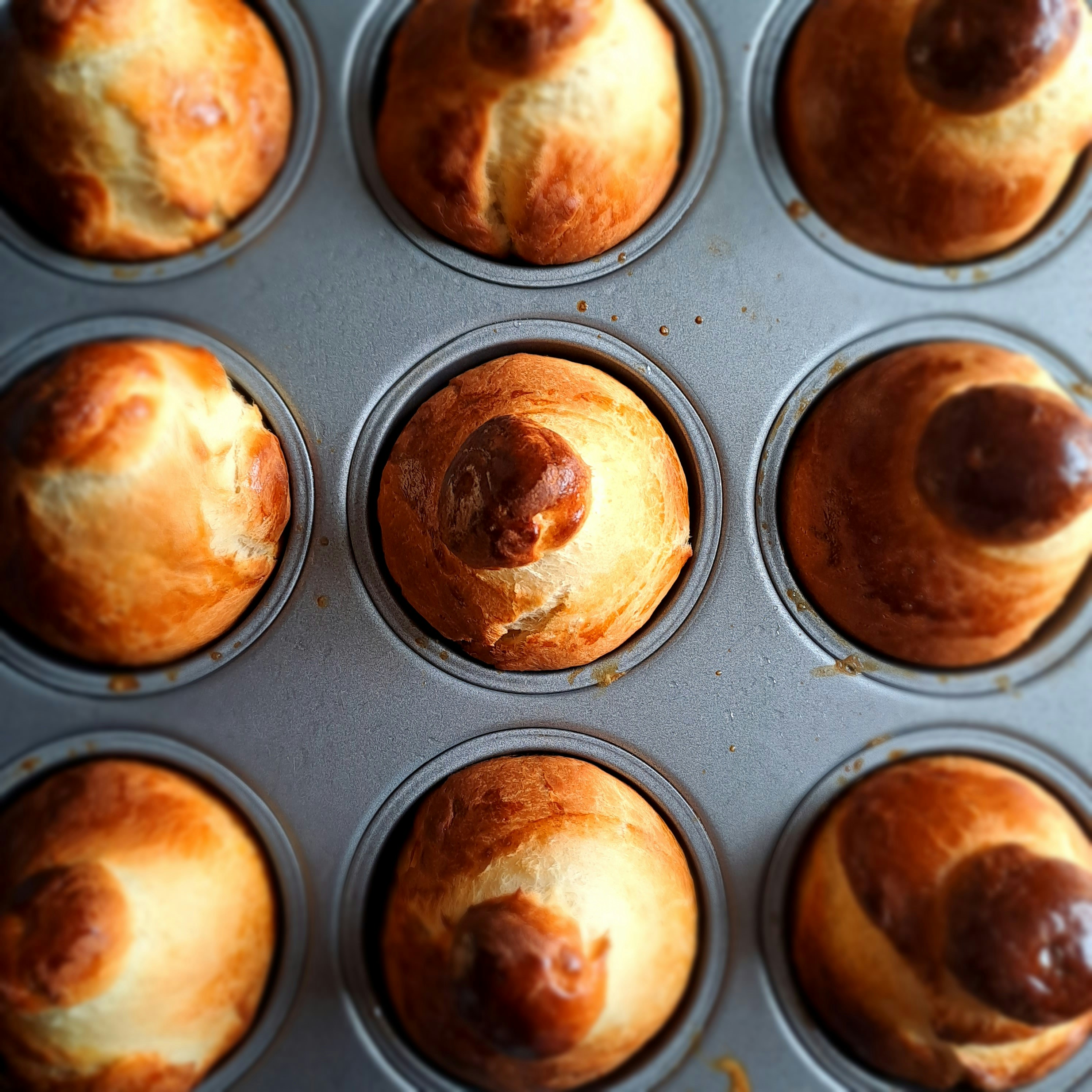 A muffin tin filled with muffins sitting on top of a counter photo ...