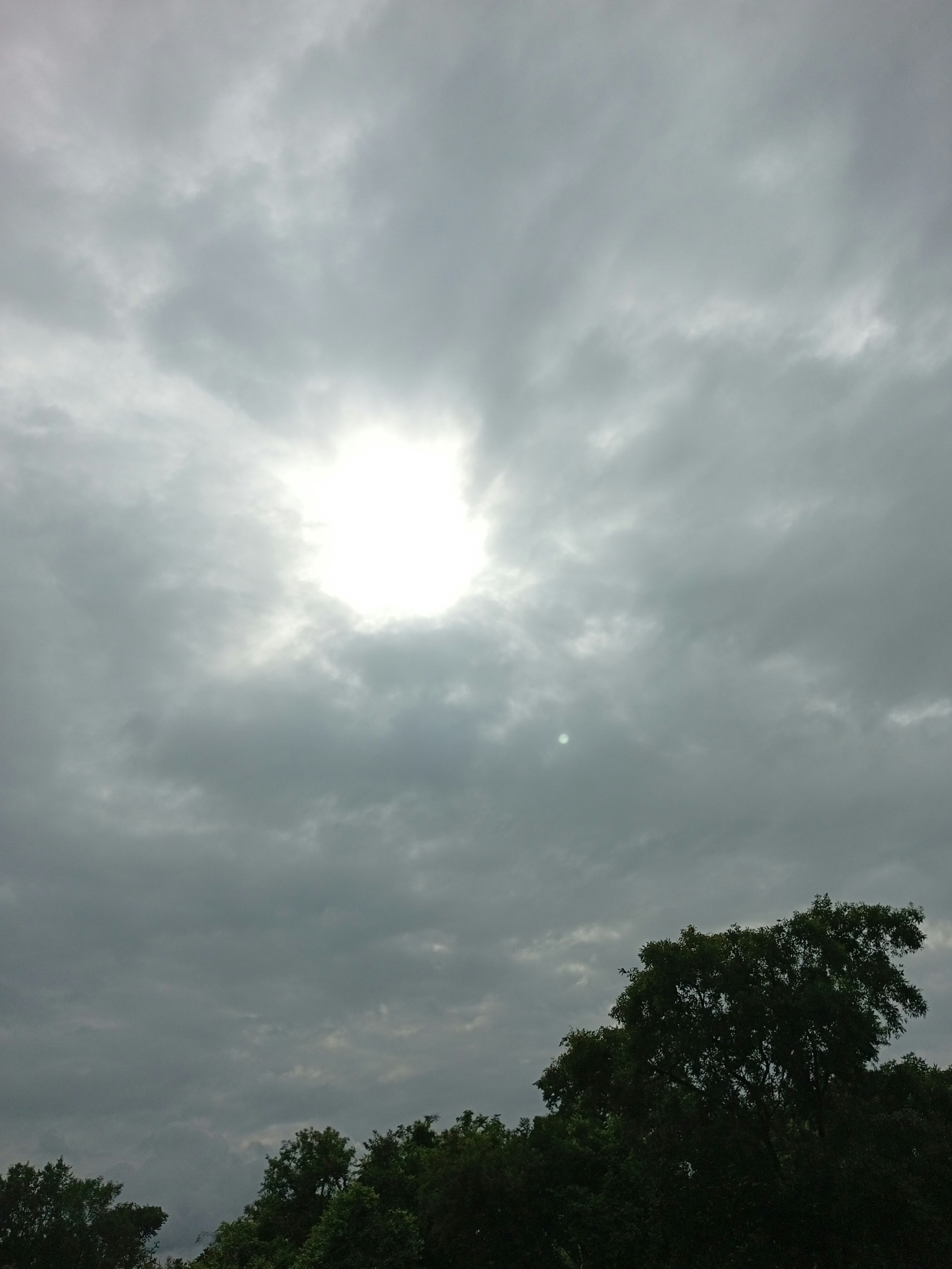 Sun Hidden Behind Cloudbreak Over a Tree Line