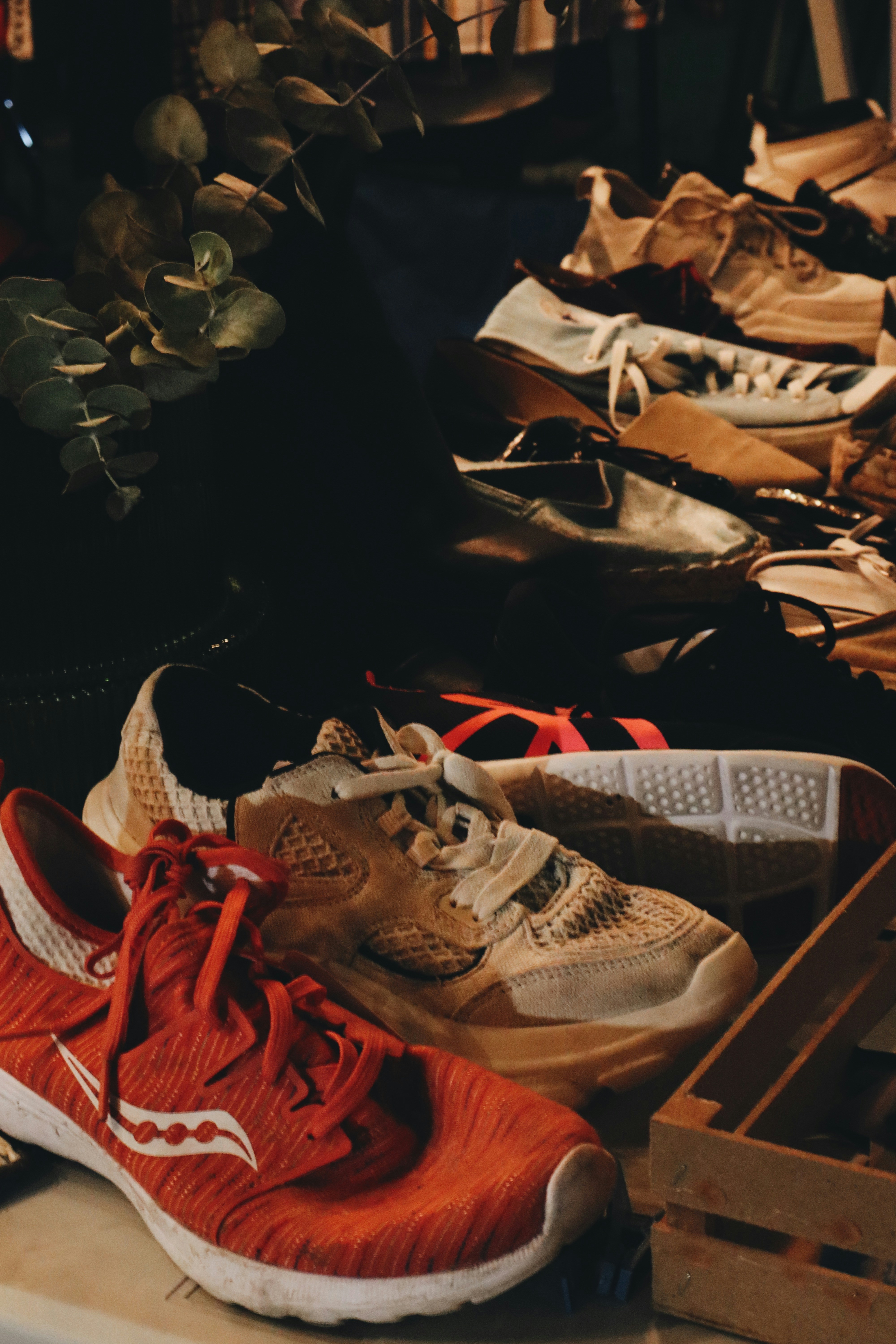 Red Runner Anchors a Moody Sneaker Display