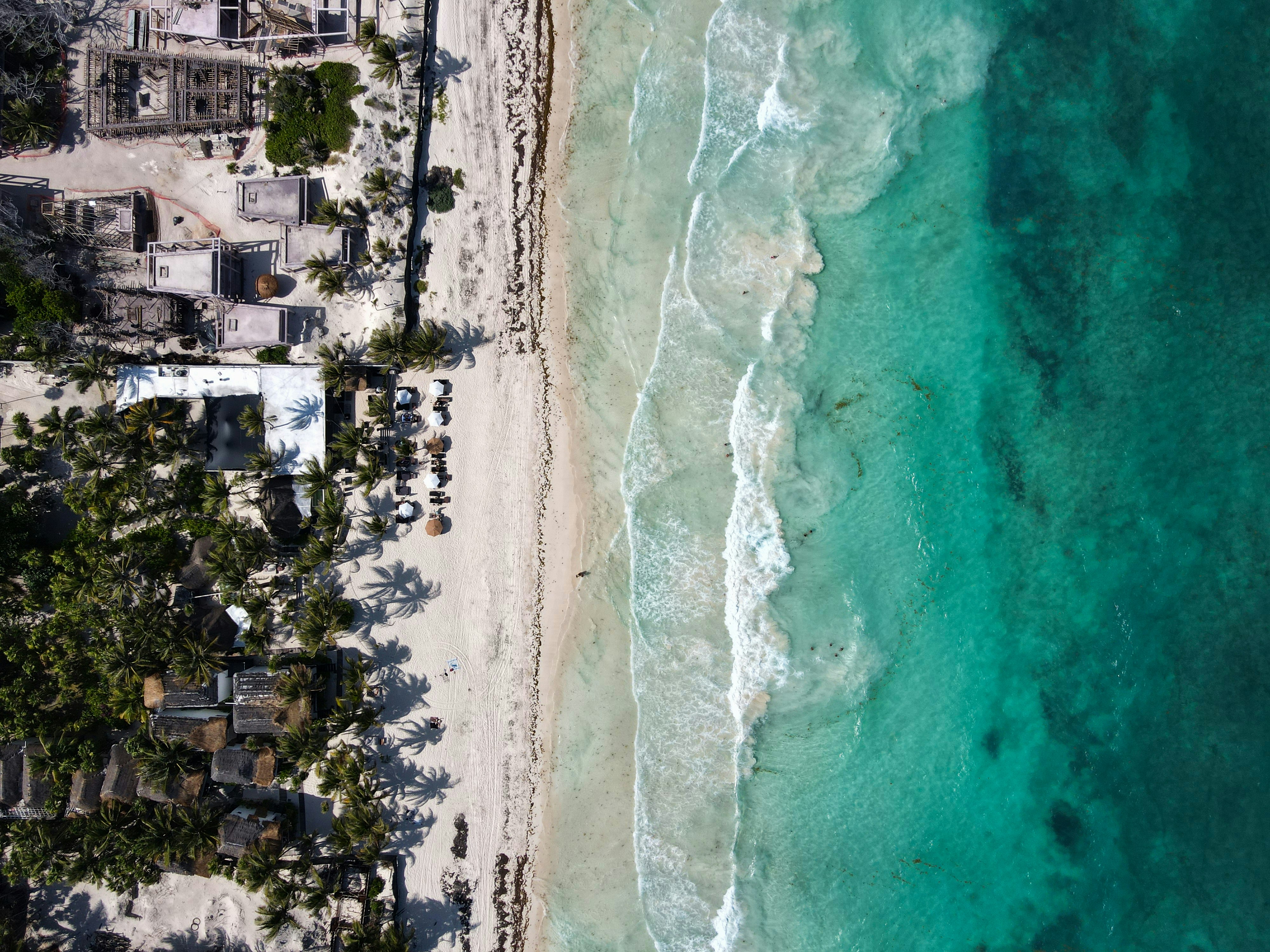 An aerial view of a beach and ocean photo – Free Tulum Image on Unsplash