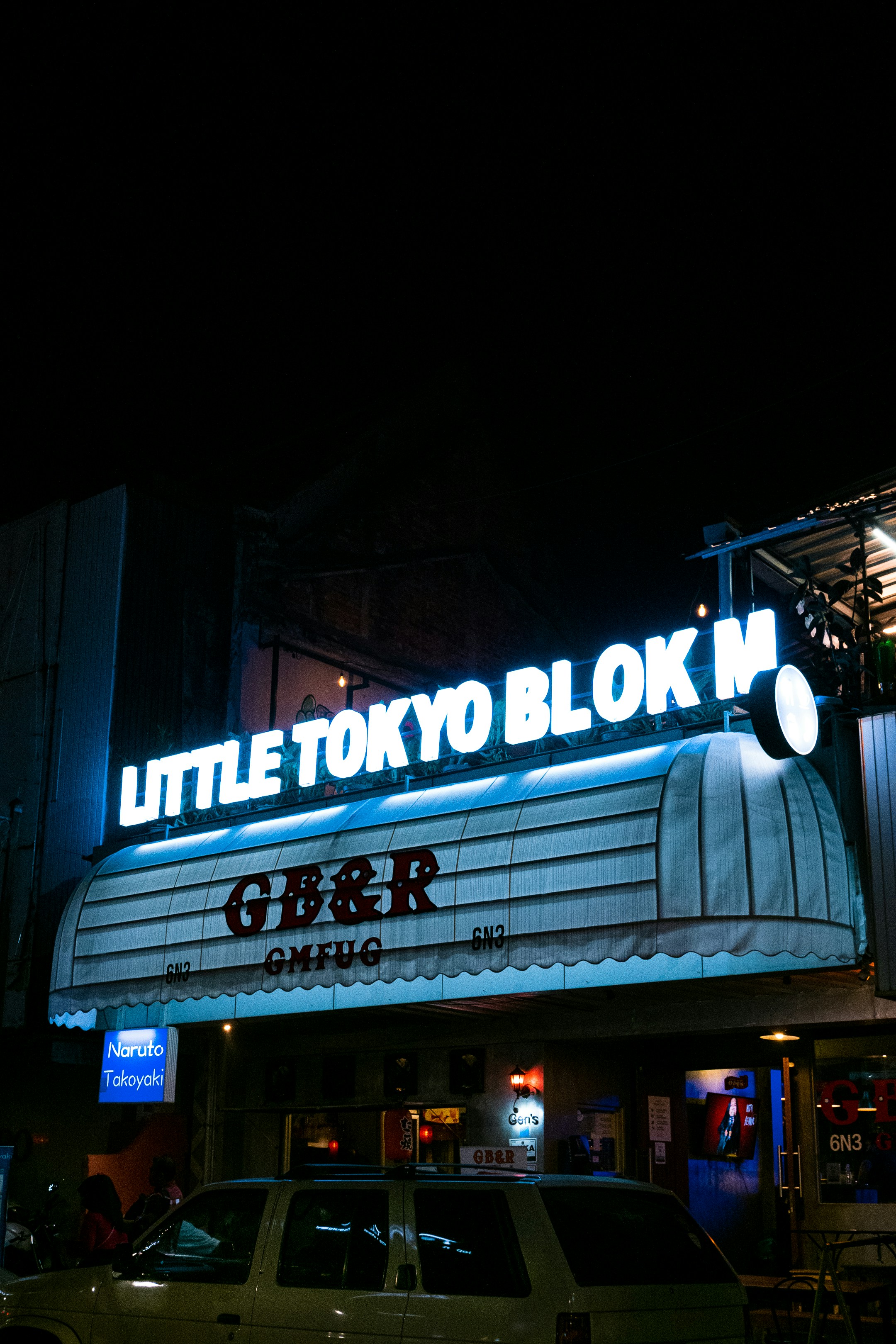 Blue Neon Overhang at Little Tokyo Blok M